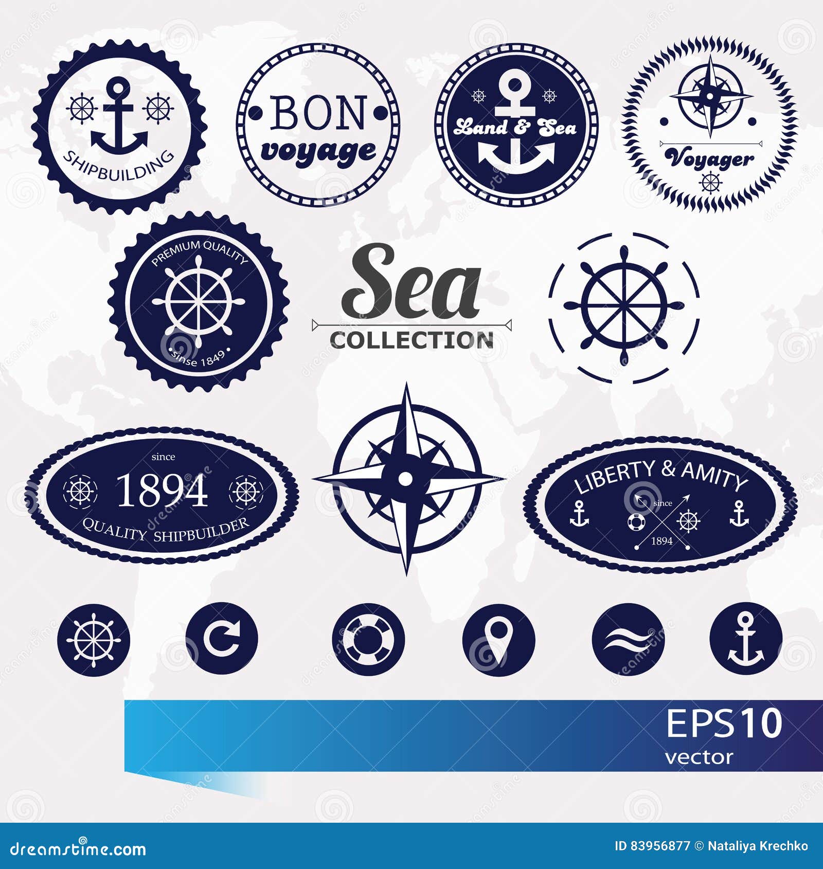 Set of Vintage Retro Nautical Badges, Labels and Icons Stock Vector ...