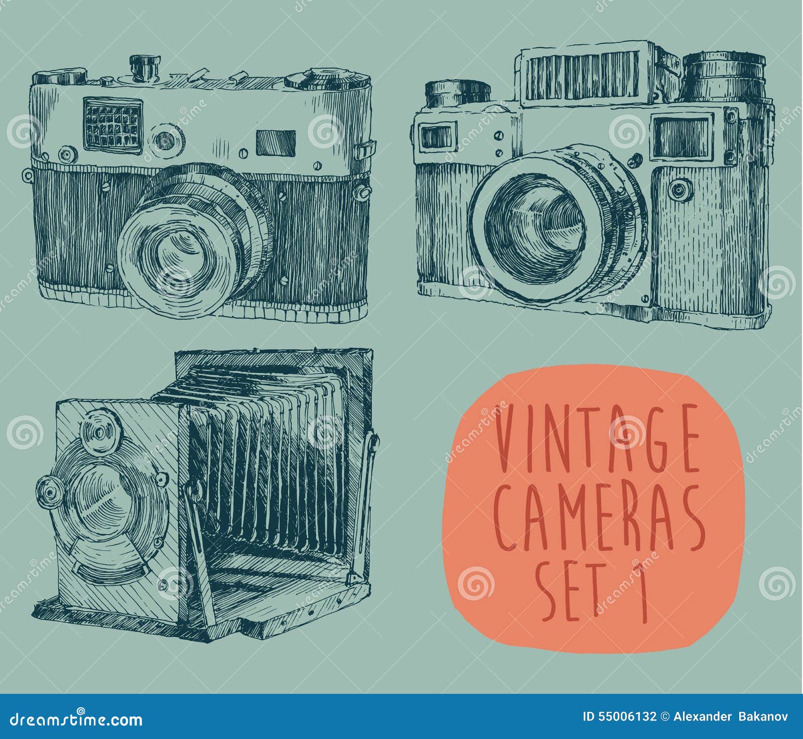 Set of Vintage, Retro, Old Camera, Hand Drawn Stock Vector ...