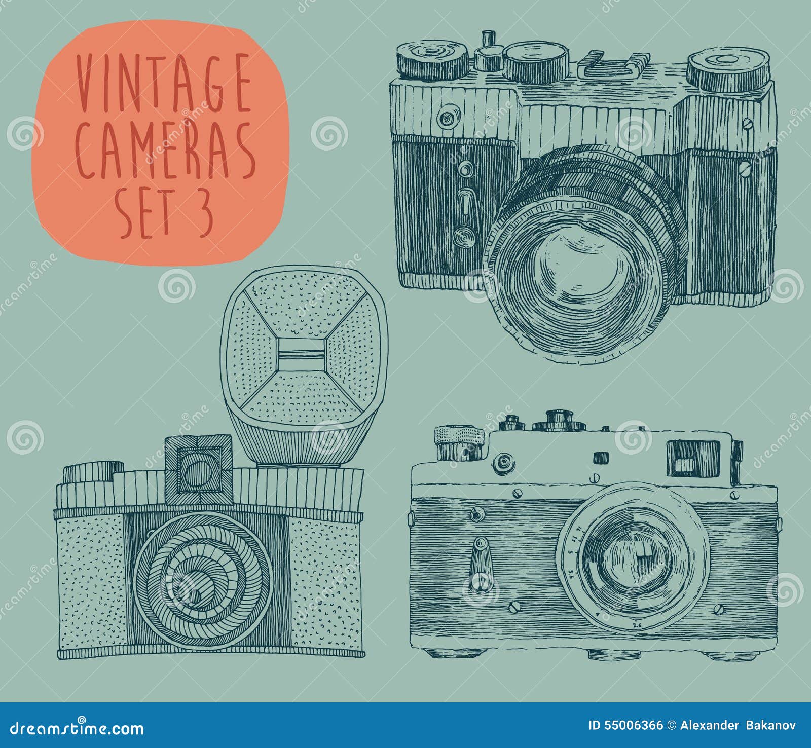 Set of Vintage, Retro, Old Camera, Hand Drawn Stock Vector ...