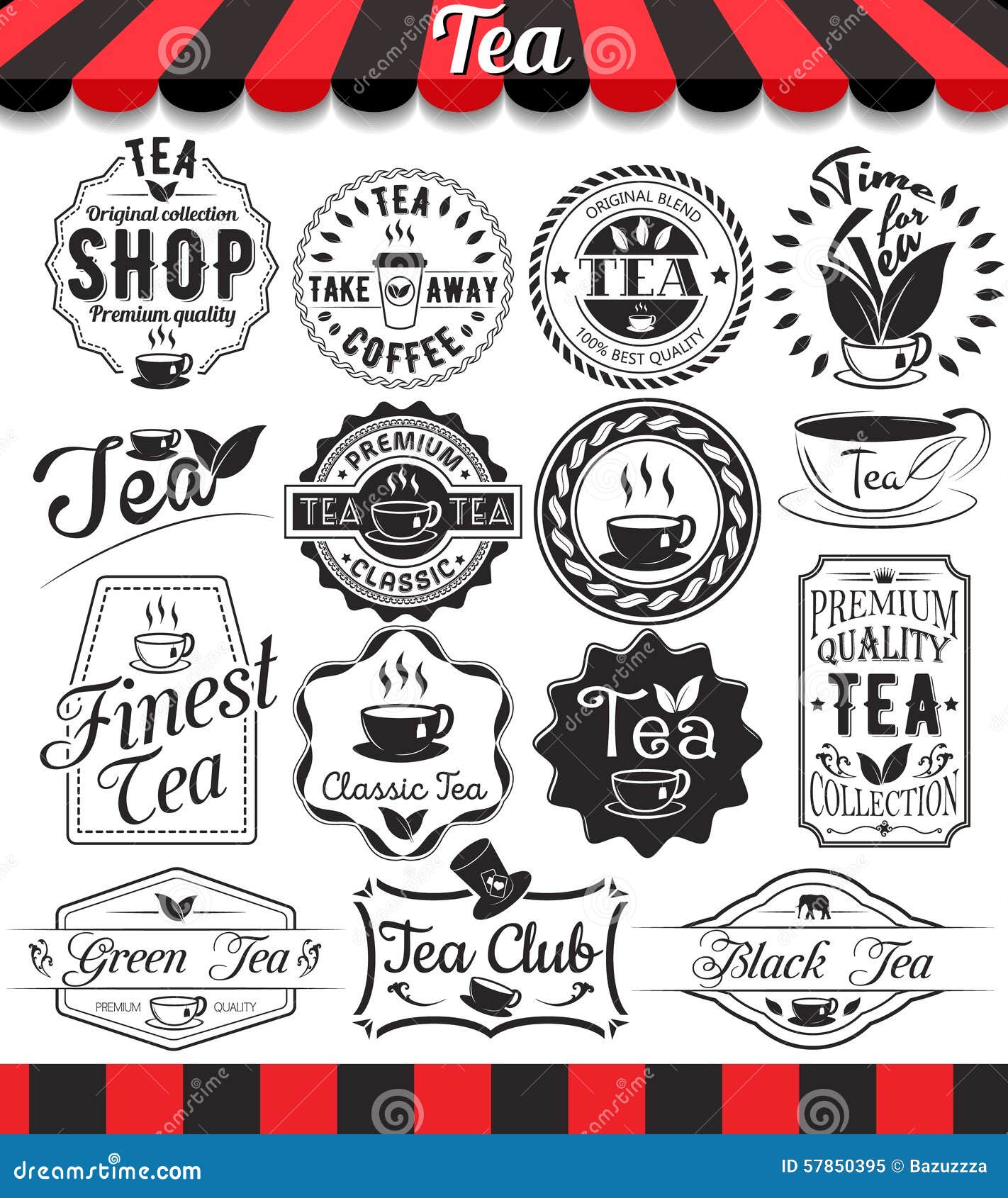 Set of Vintage Retro Tea Elements Styled Design, Frames, Vintage Labels ...