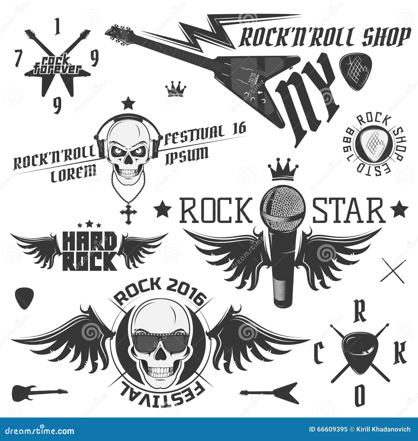 Set of Vintage Rock and Roll Emblems I Love Rock Stock Vector ...