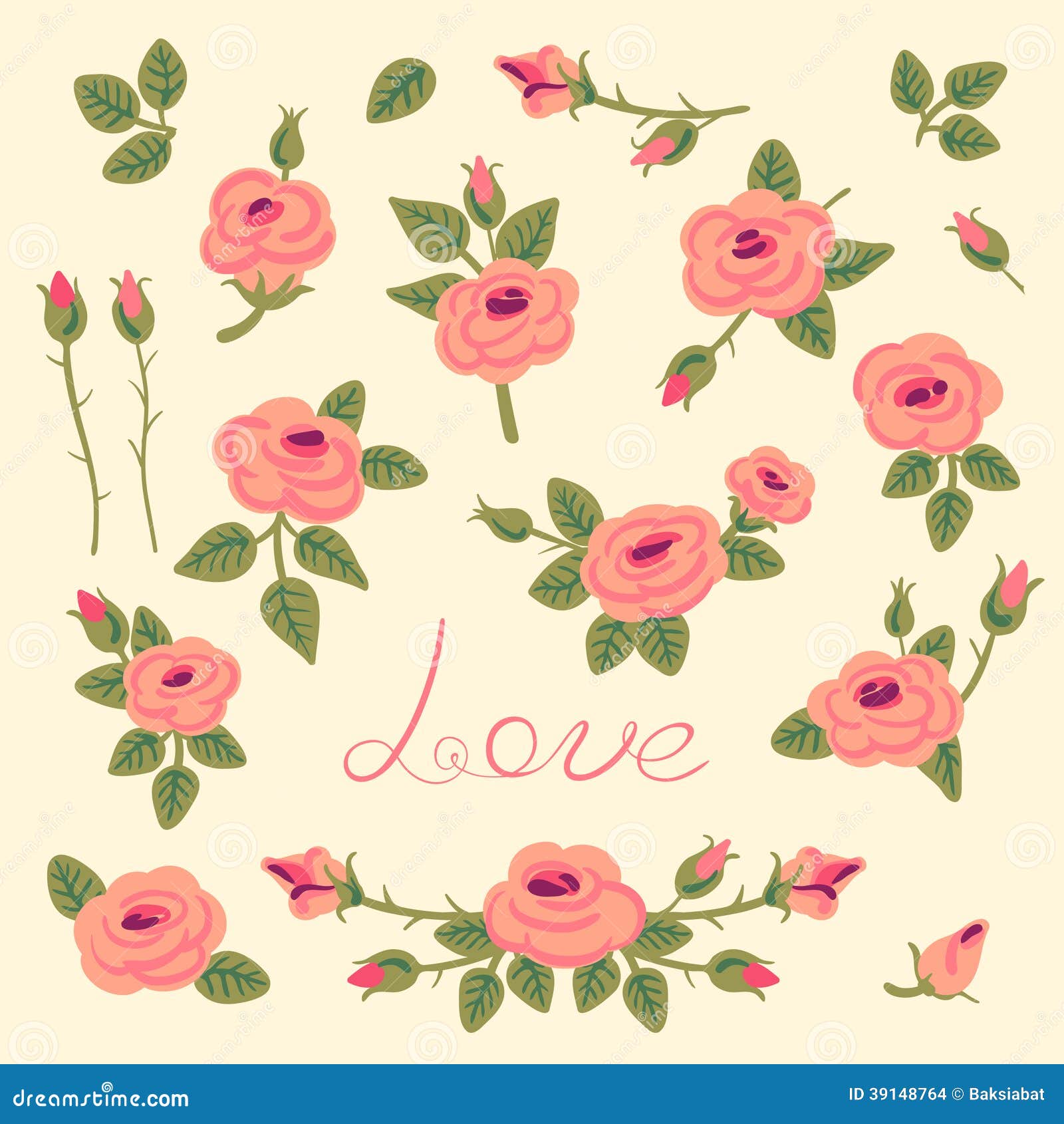 Set of Vintage Roses for Design. Stock Vector - Illustration of ...