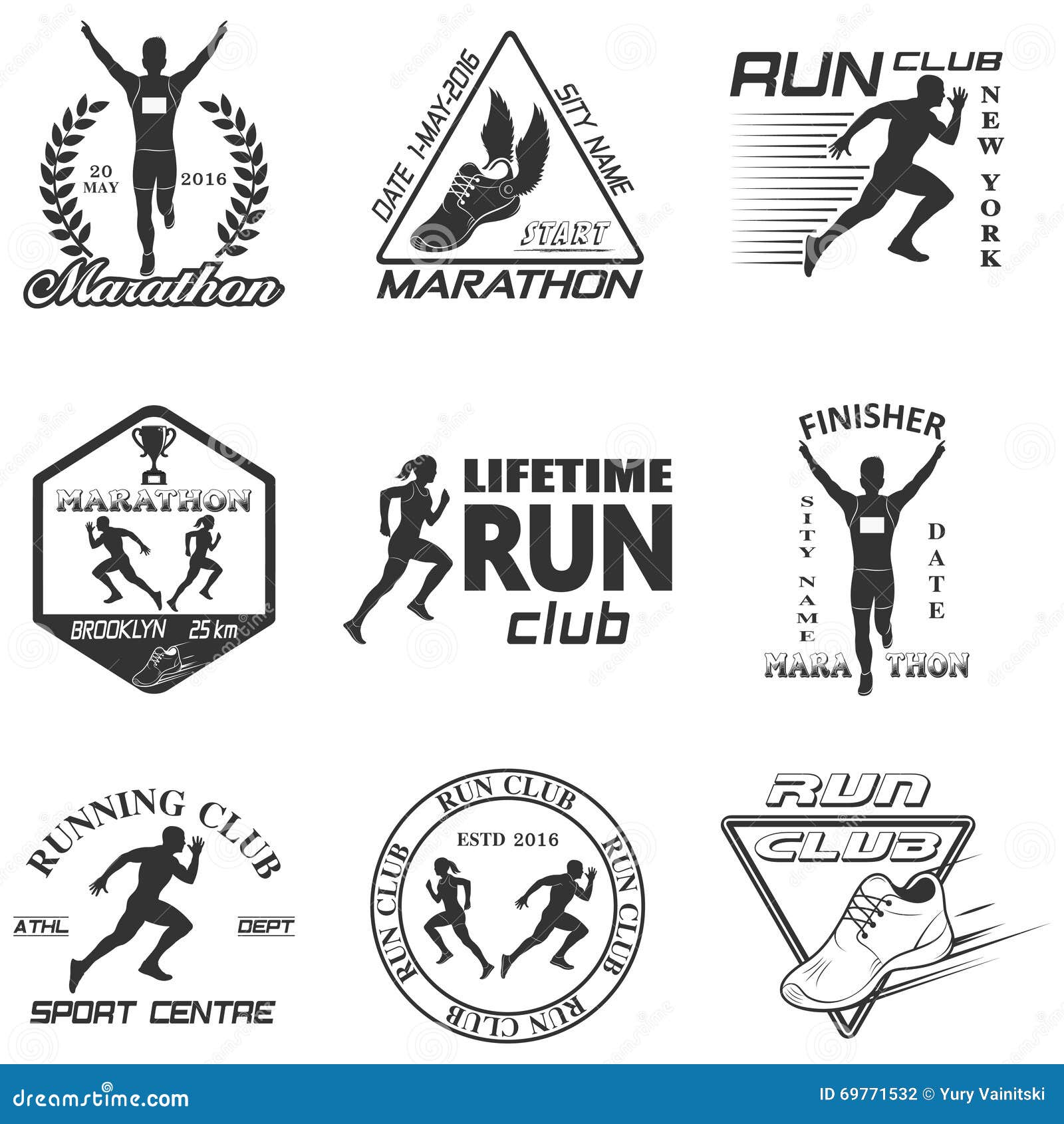 Set of Vintage Run Club Labels Stock Vector - Illustration of graphic ...