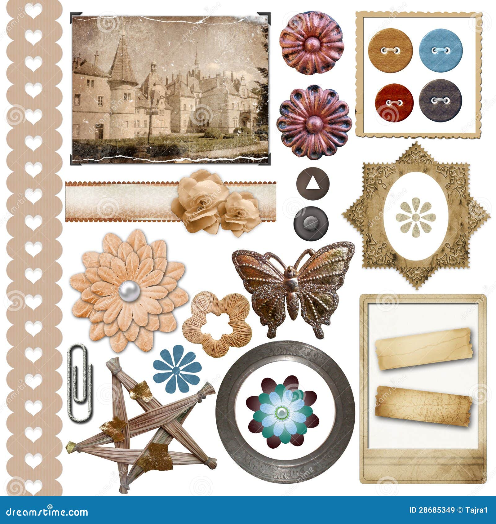 A Set of Vintage Scrap Elements Stock Image - Image of button, edges ...