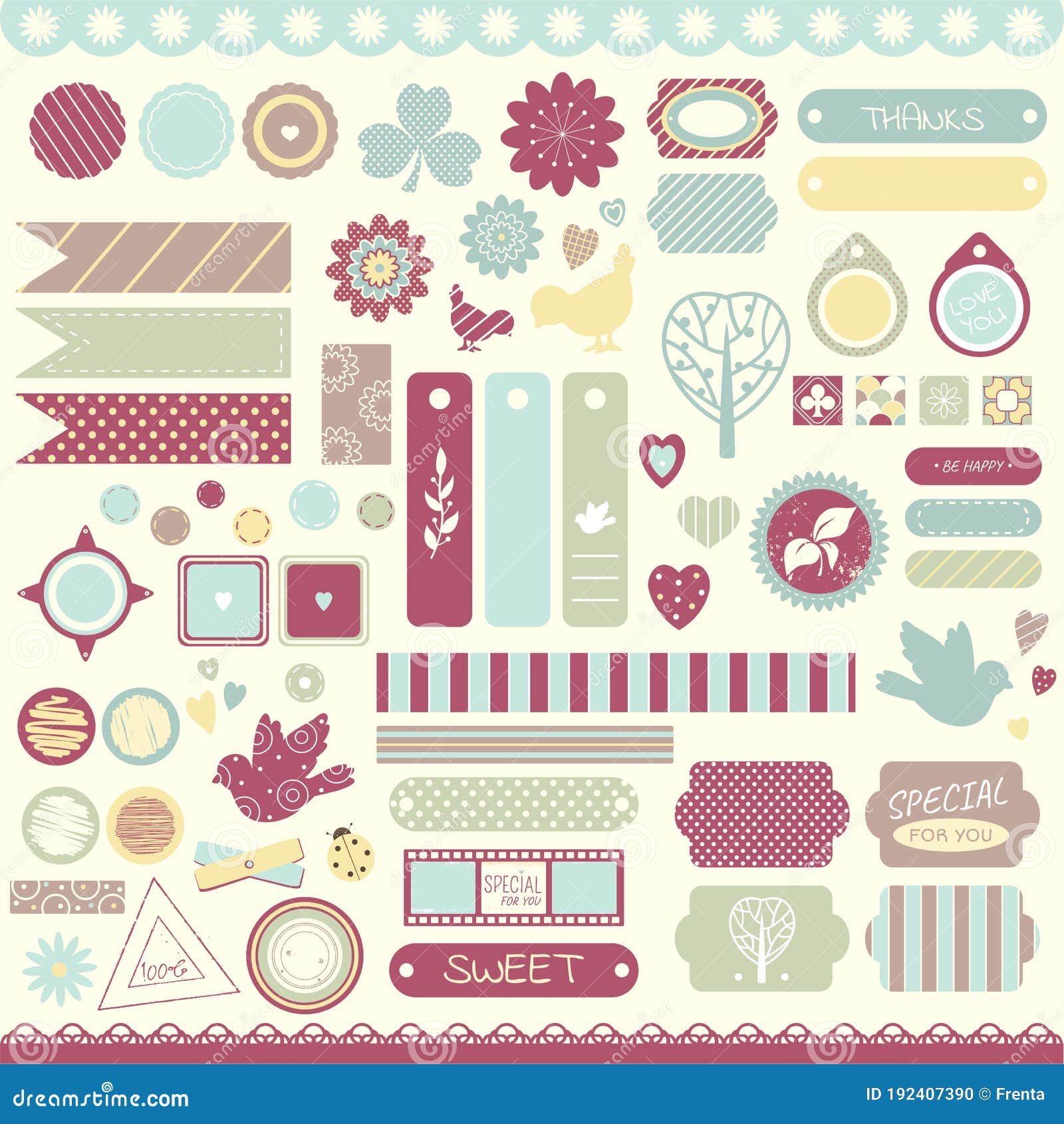 Set of Vintage Scrapbooking Vector Elements Stock Vector - Illustration ...