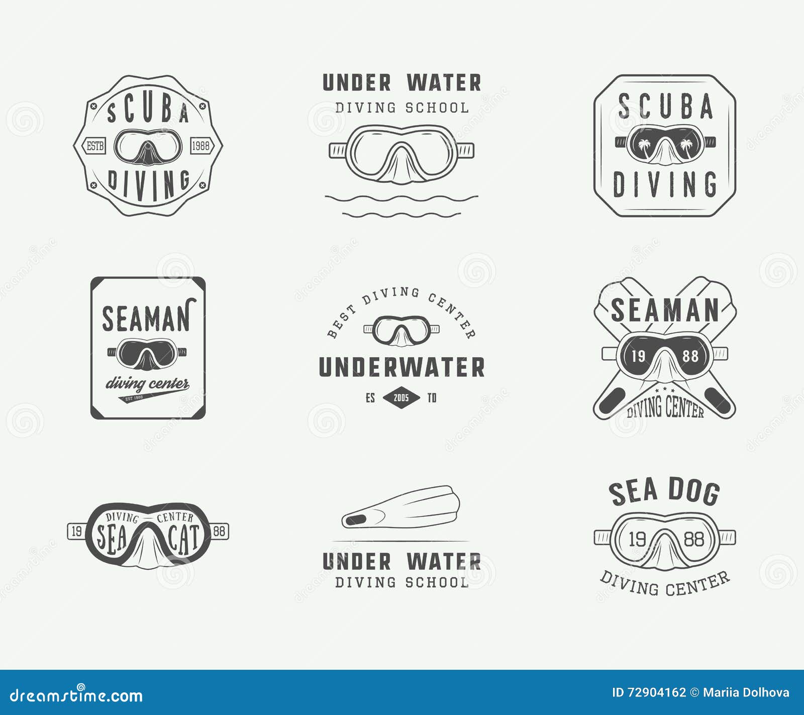 Set Of Vintage Scuba Diving Logos, Labels, Badges And Emblems. Vector ...