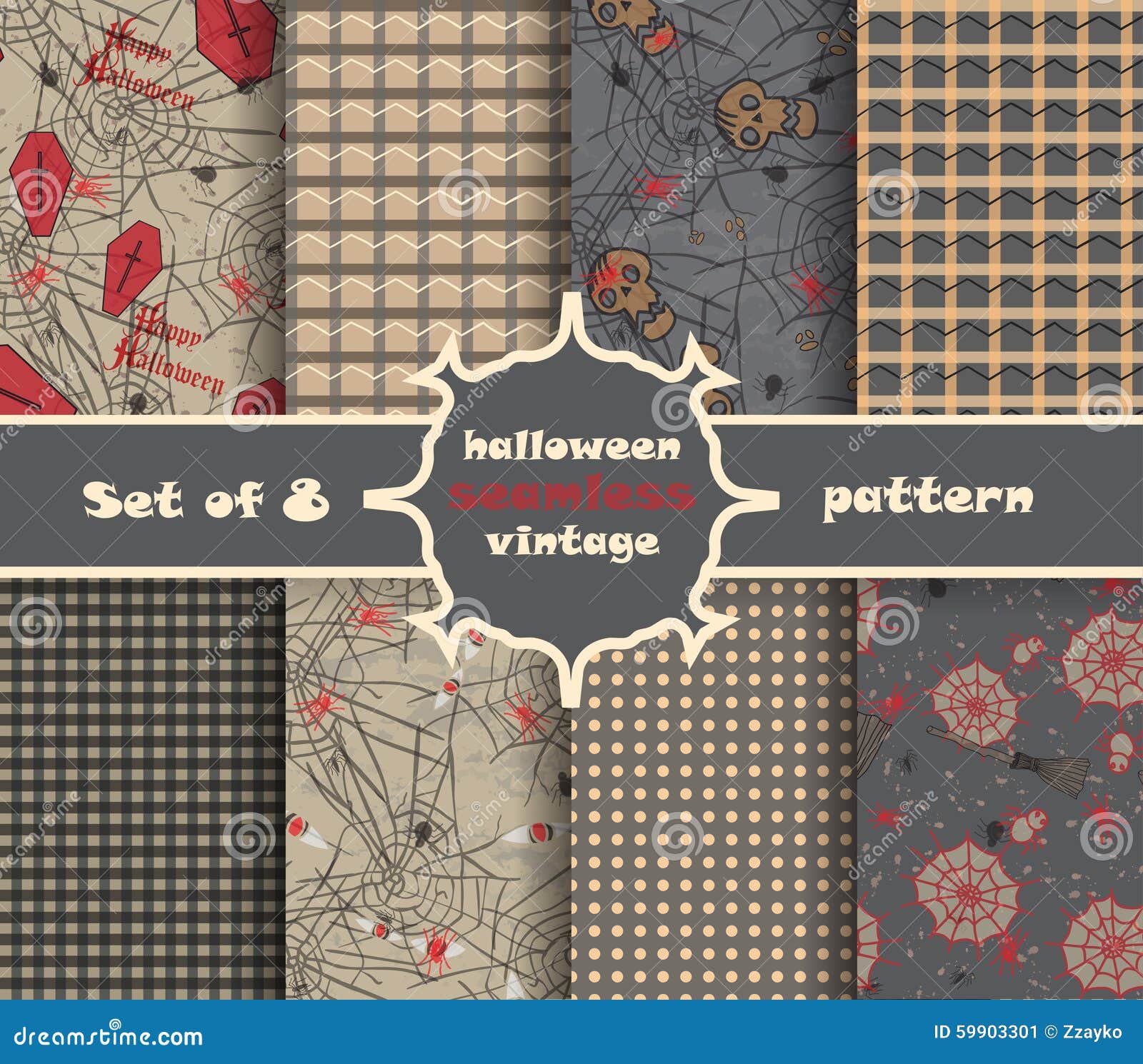 Set Vintage Seamless Pattern for Halloween Party Stock Illustration ...