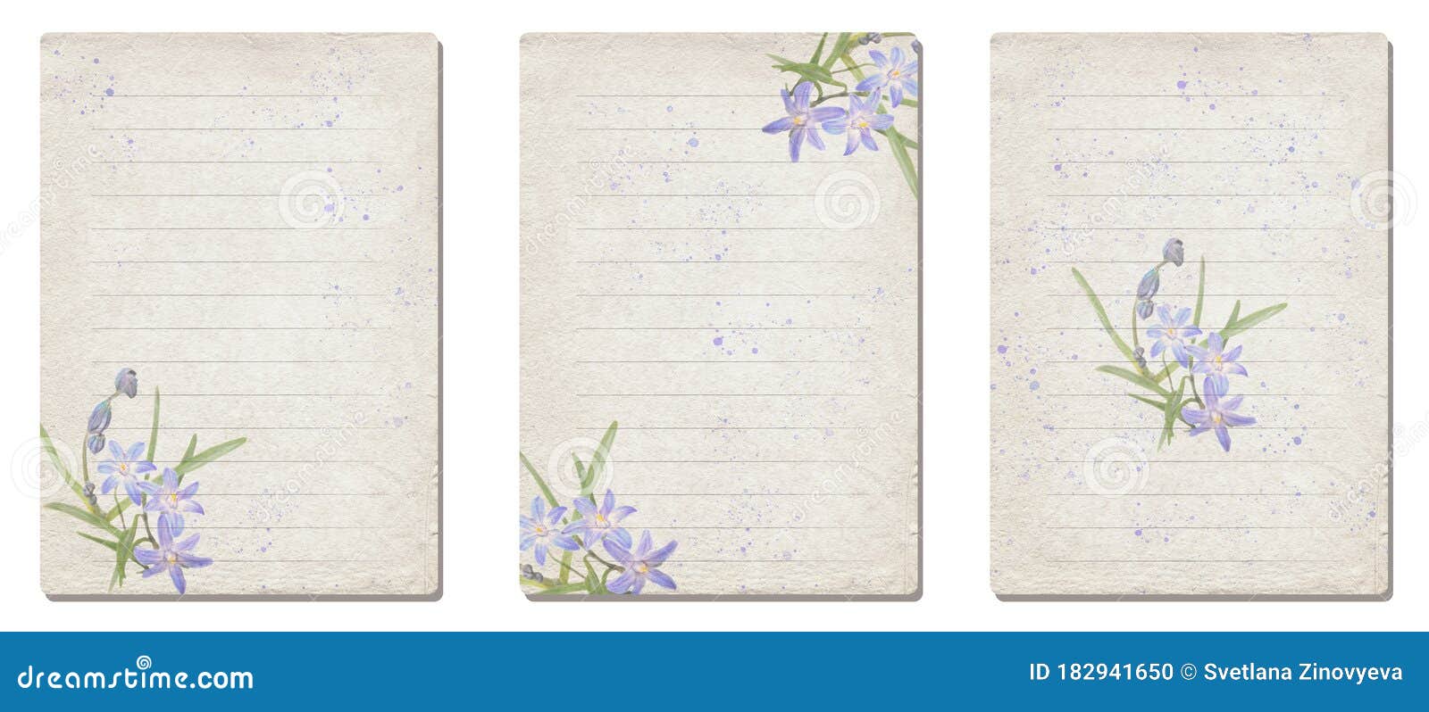 Set of A4 Vintage Sheets for Notes with Spring Flowers Stock ...