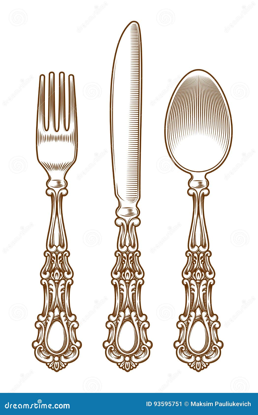 Set of Vintage Silver Cutlery Stock Illustration - Illustration of ...