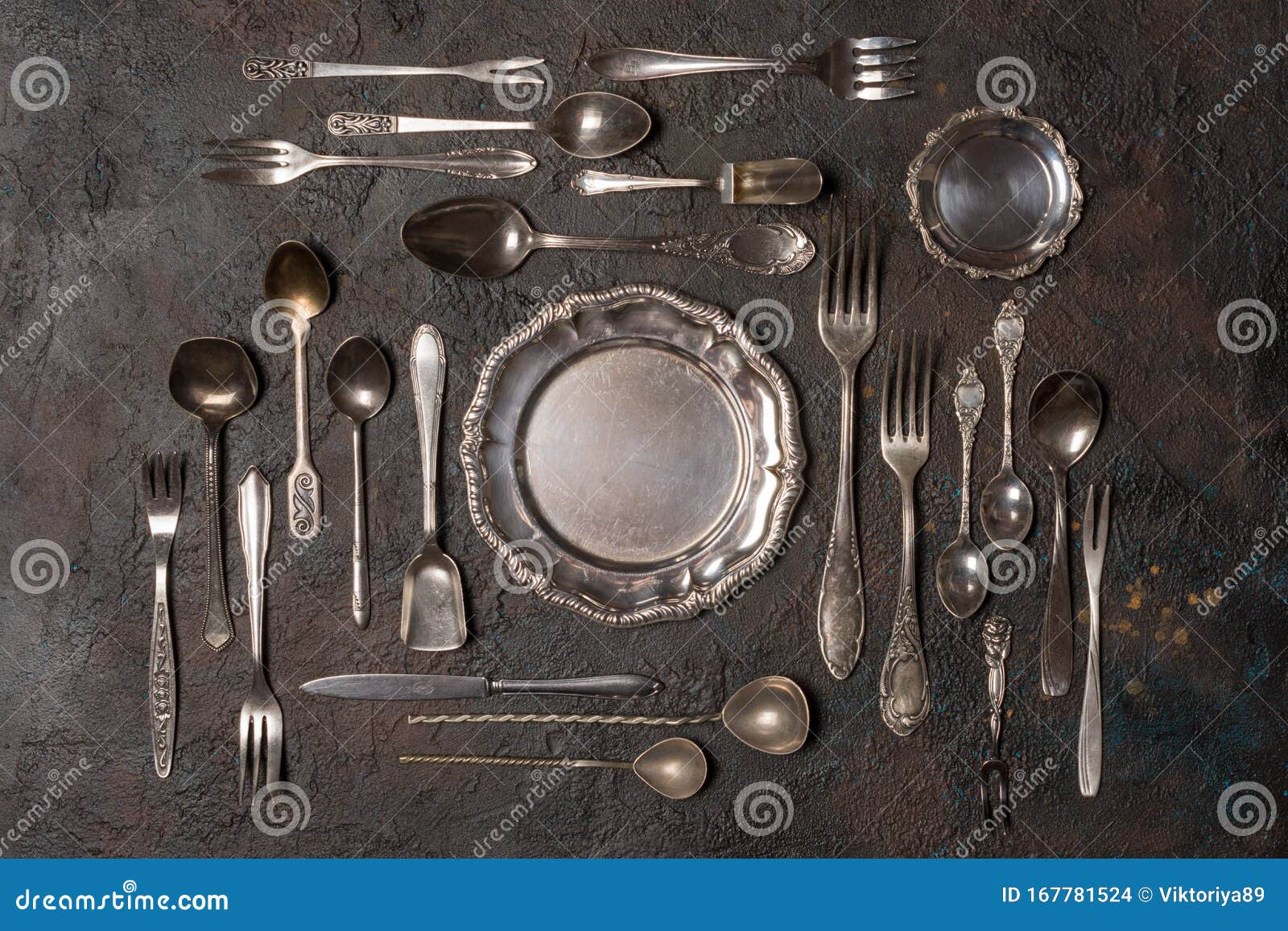 Set of Vintage Silver Cutlery or Tableware Stock Photo - Image of ...