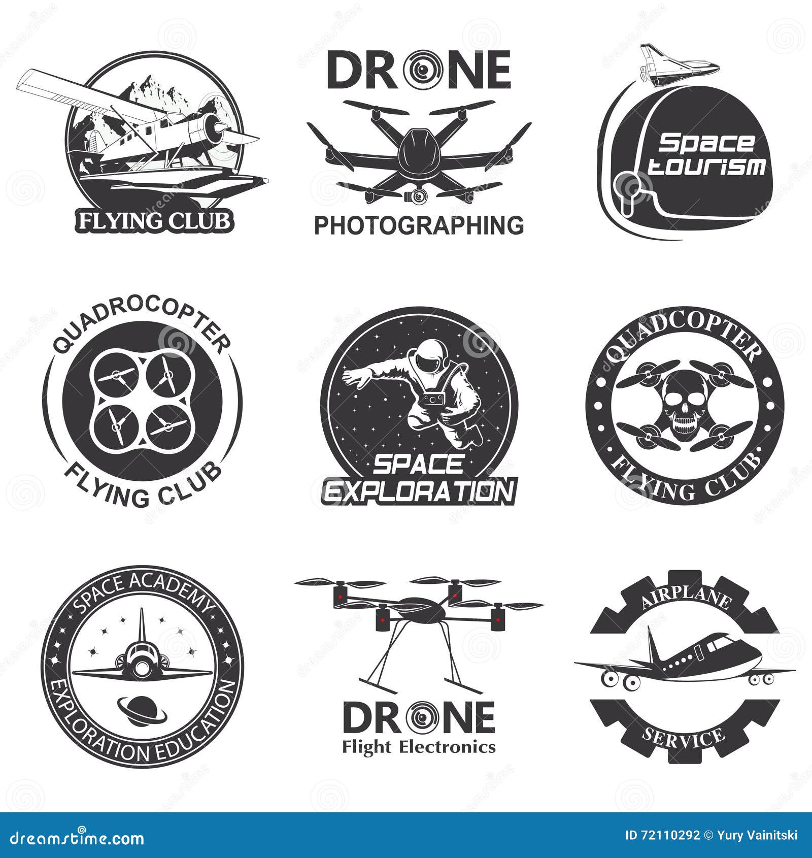 Drone Labels And Icons Design Cartoon Vector | CartoonDealer.com #56561739