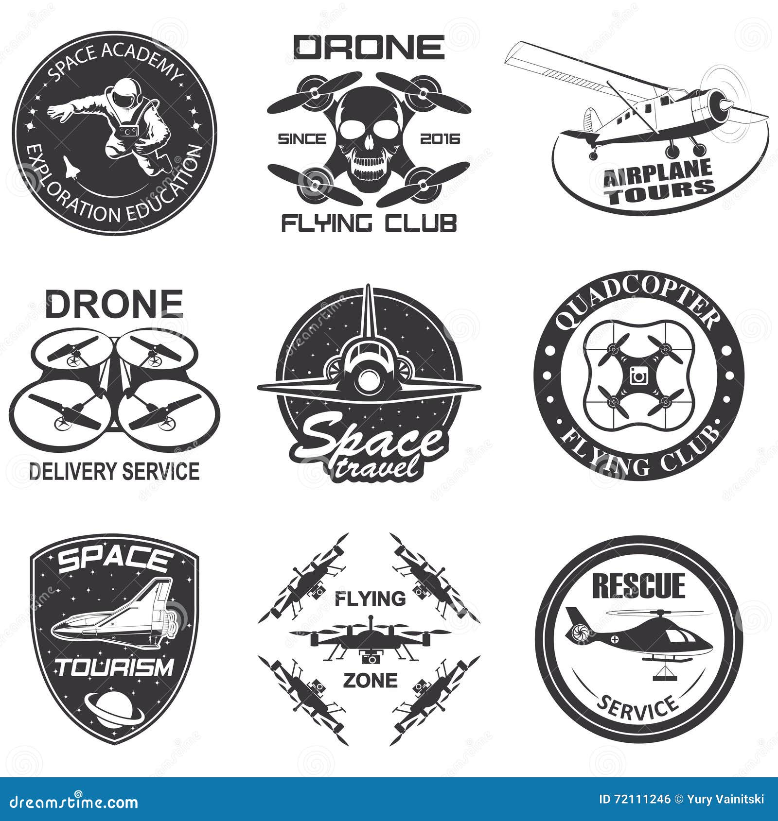 Drone Labels And Icons Design Cartoon Vector | CartoonDealer.com #56561739