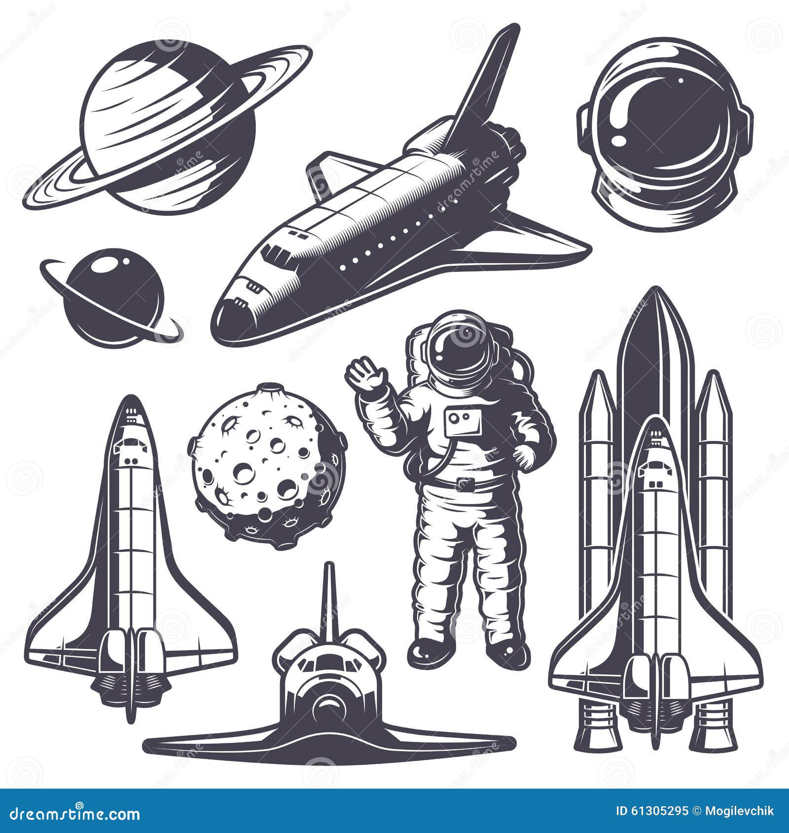 Set of Vintage Space Elements Stock Vector - Illustration of globe ...