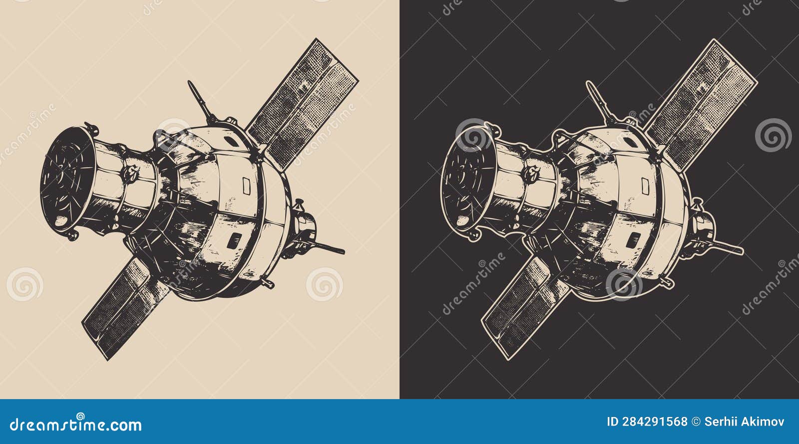 Set of Vintage Space Galaxy Adventure Spy Explore Satellite. Future ...