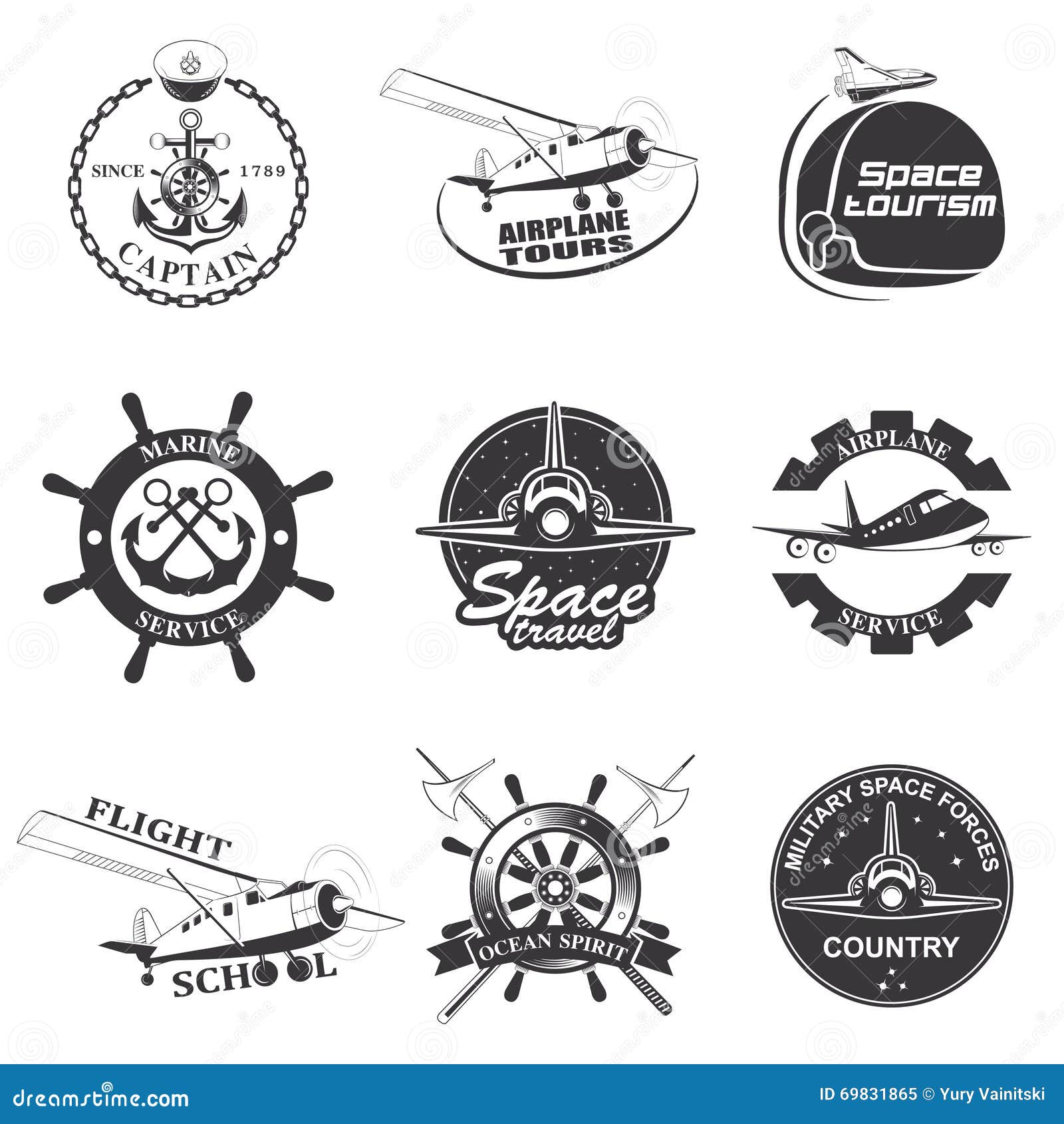 Set of Vintage Space, Nautical, Aeronautics Flight Emblems Stock Vector ...