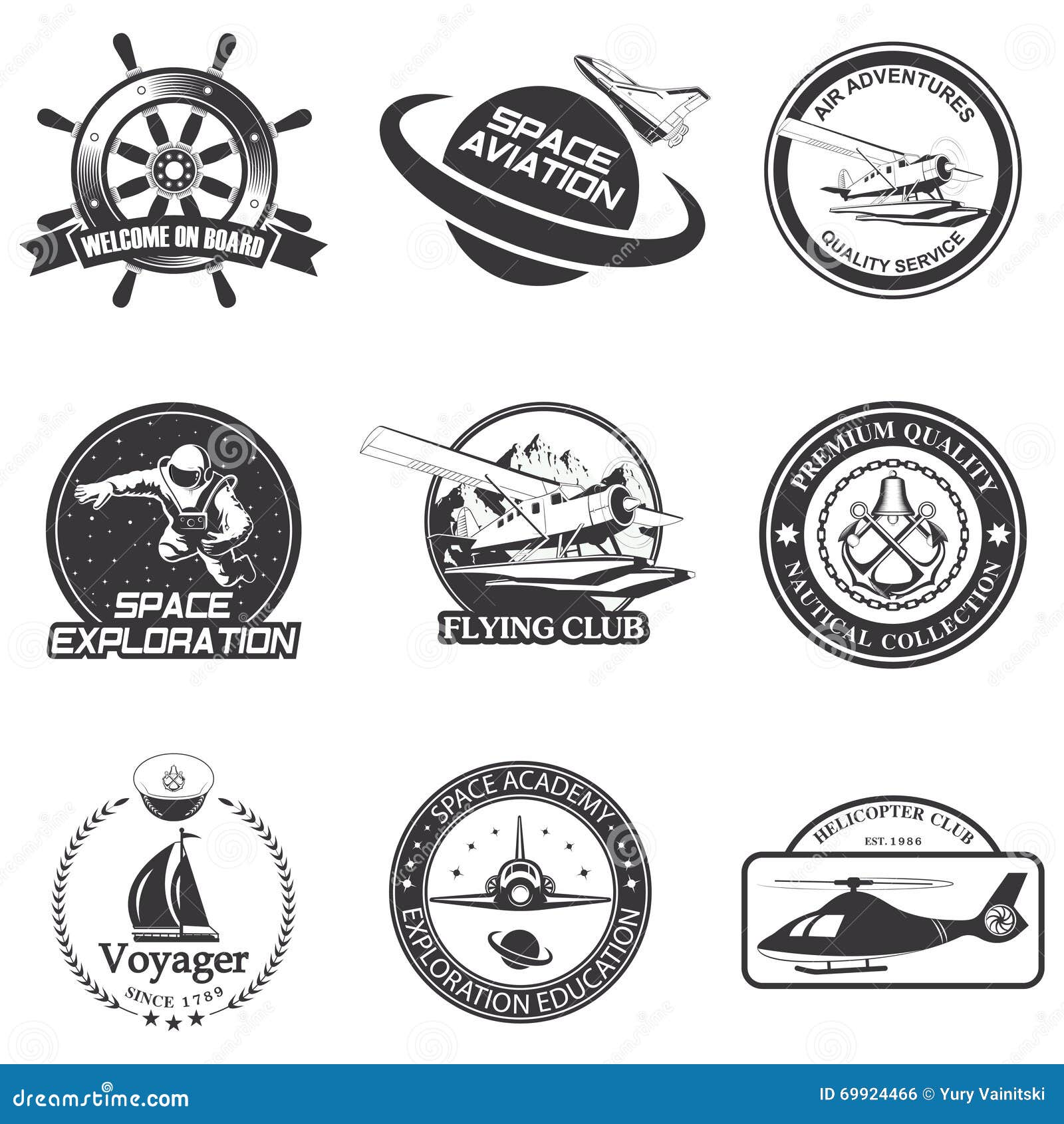 Set of Vintage Space, Nautical, Aeronautics Flight Emblems Stock Vector ...