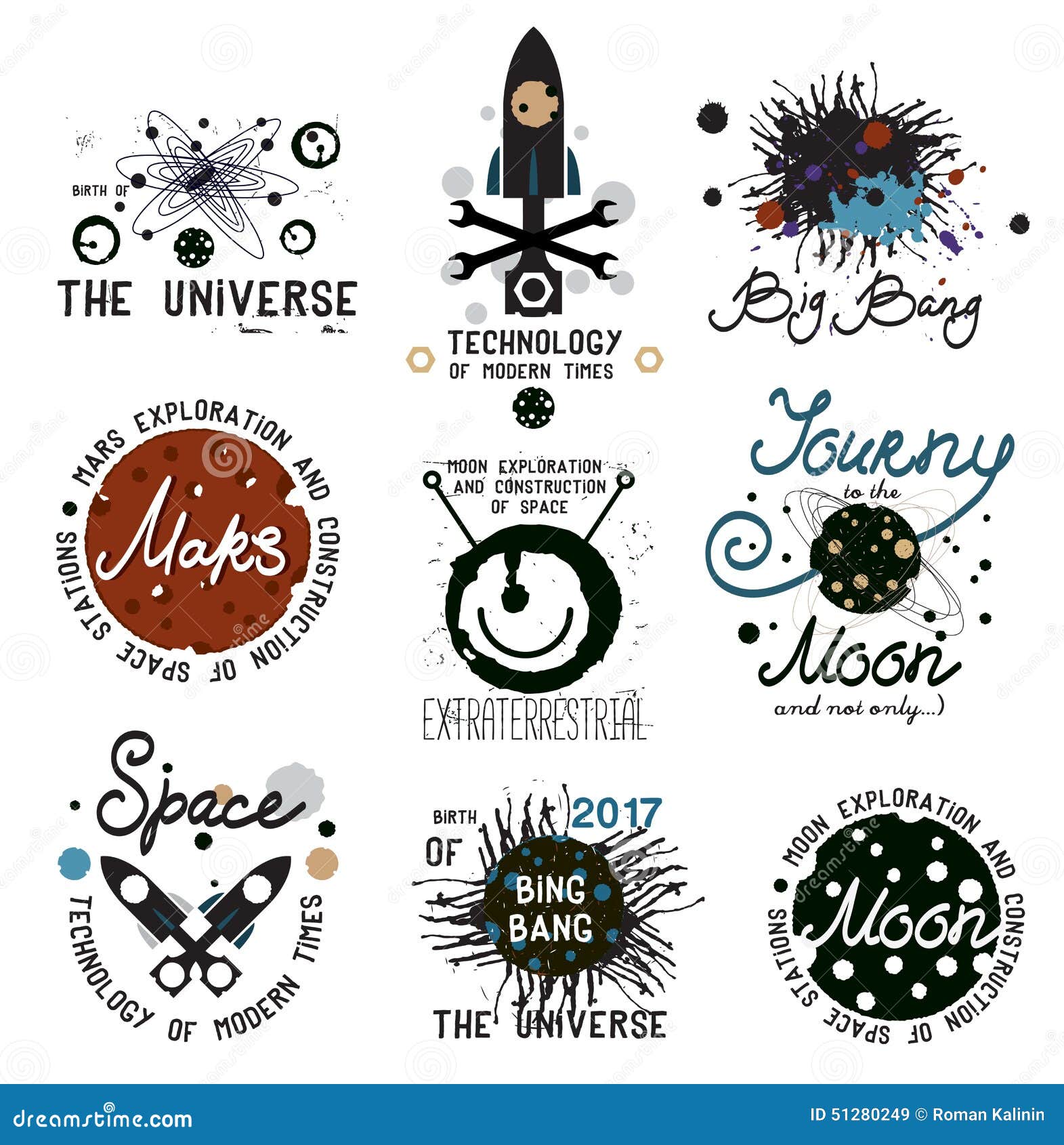 Set of Vintage Space and Study the Universe Design Elements Stock ...