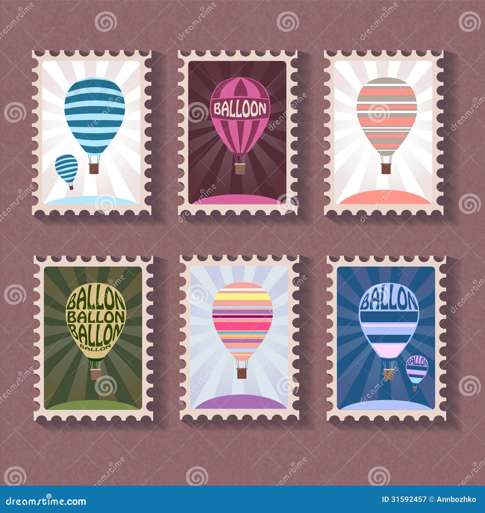 Set of Vintage Stamp with Balloon Stock Vector - Illustration of ...