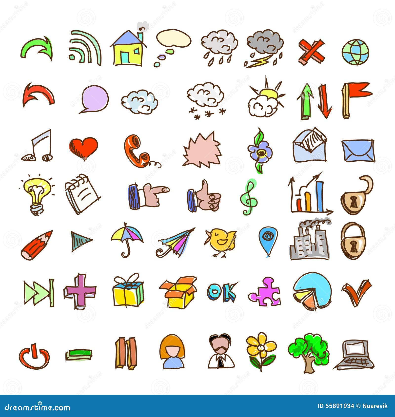 Set of Vintage Style Doodles Icons Stock Illustration - Illustration of ...