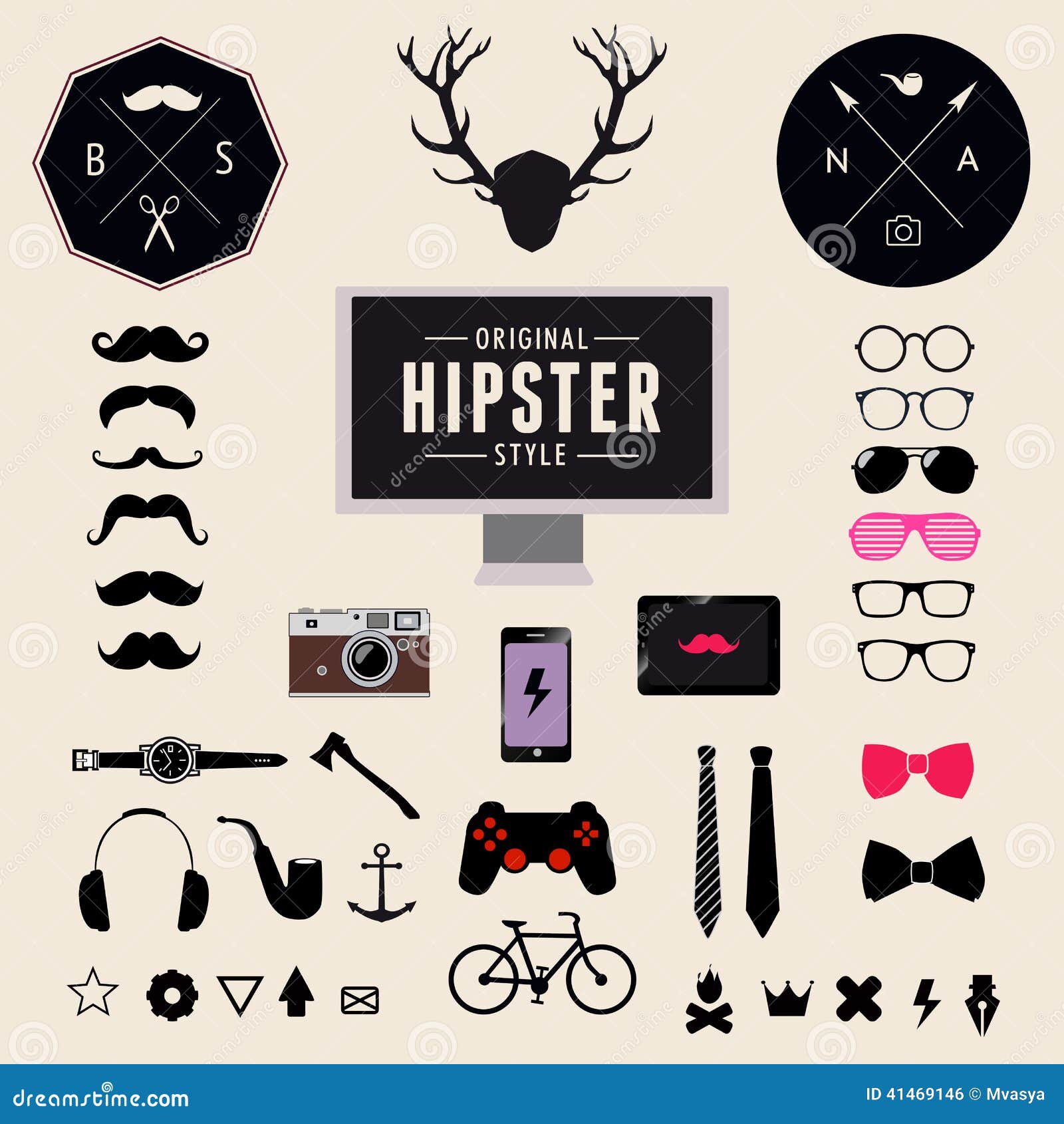 Set of Vintage Styled Design Hipster Icons. Vector Illustration ... Set of Vintage Styled Design Hipster Icons. Vector Illustration ...