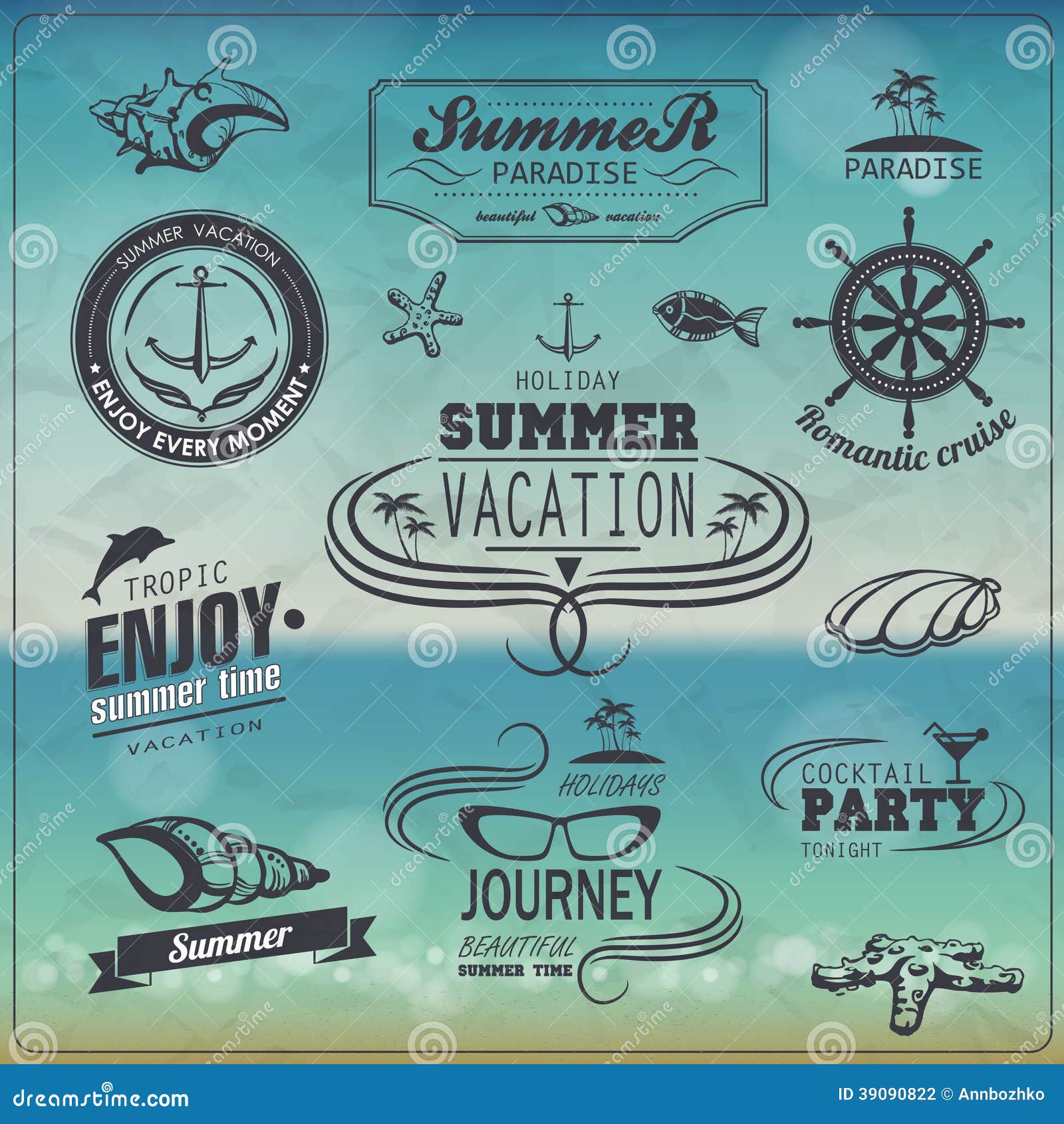 Set of Vintage Summer Typography Design Stock Vector - Illustration of ...