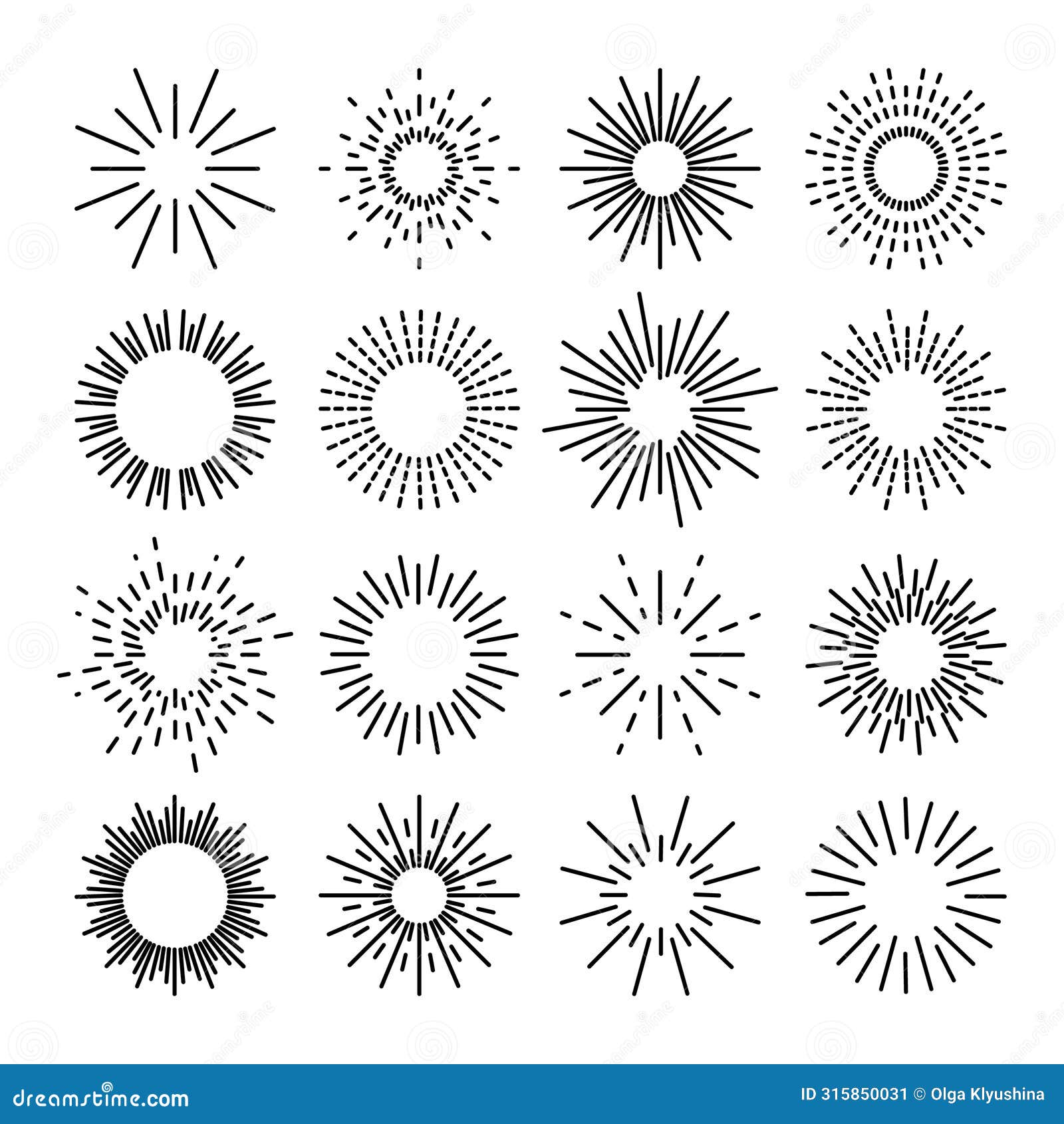 Set Vintage Sunburst. Bursting Rays Sunrise Firework Stock Vector ...