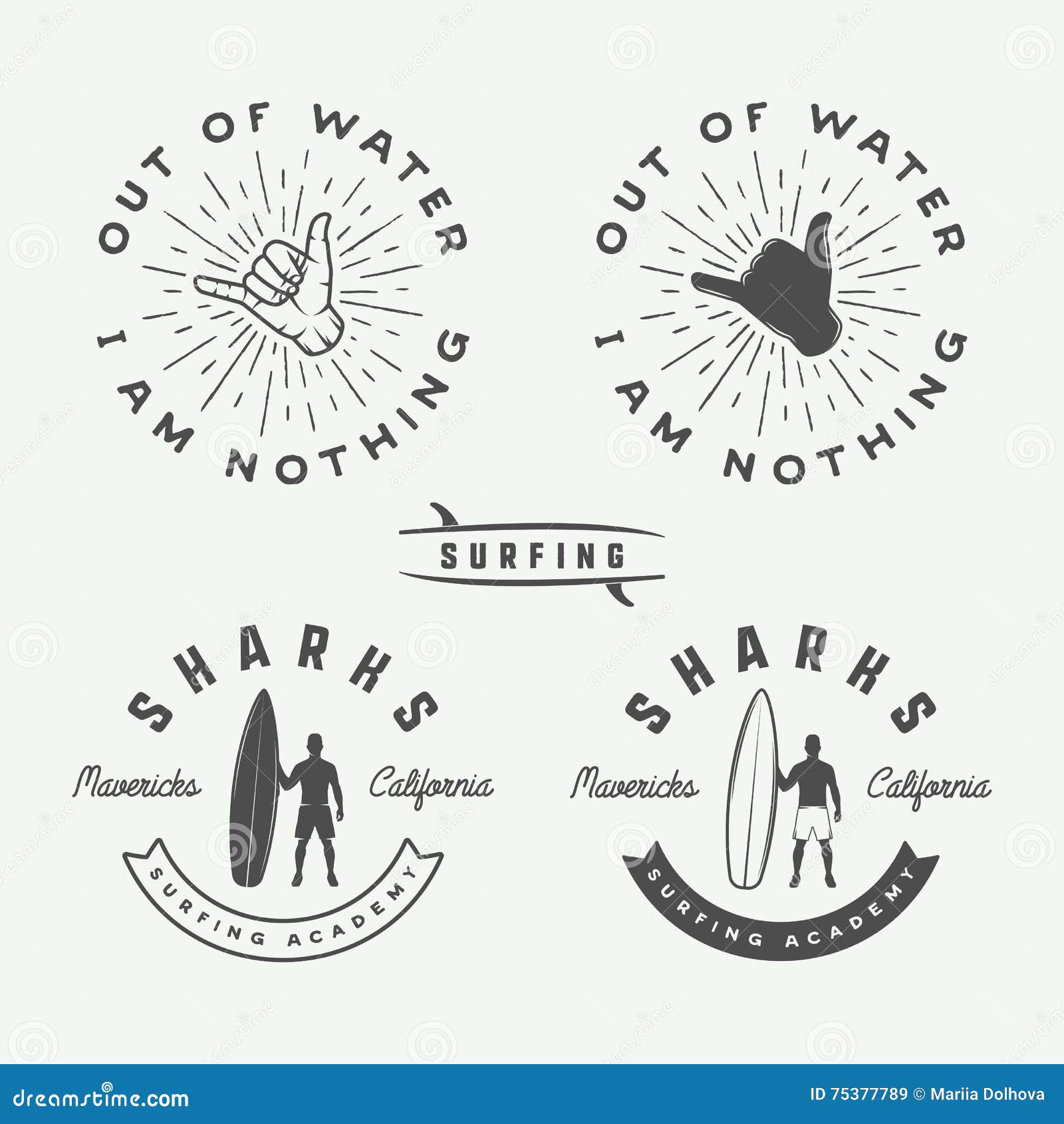 Set of Vintage Surfing Logos, Emblems, Badges, Labels and Design Stock ...