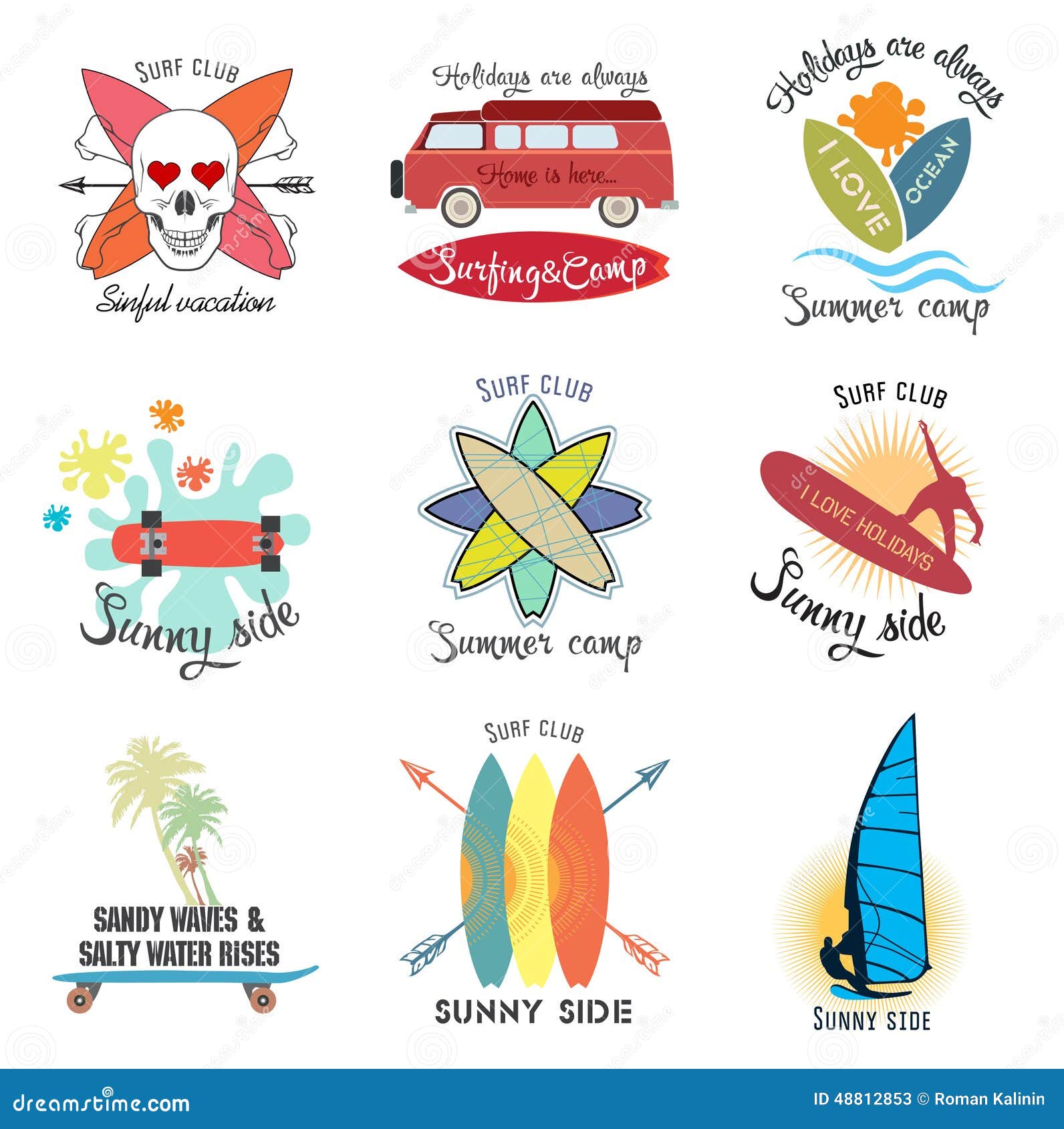 Set of Vintage Surfing and Skateboarding Logo and Design Elements Stock ...