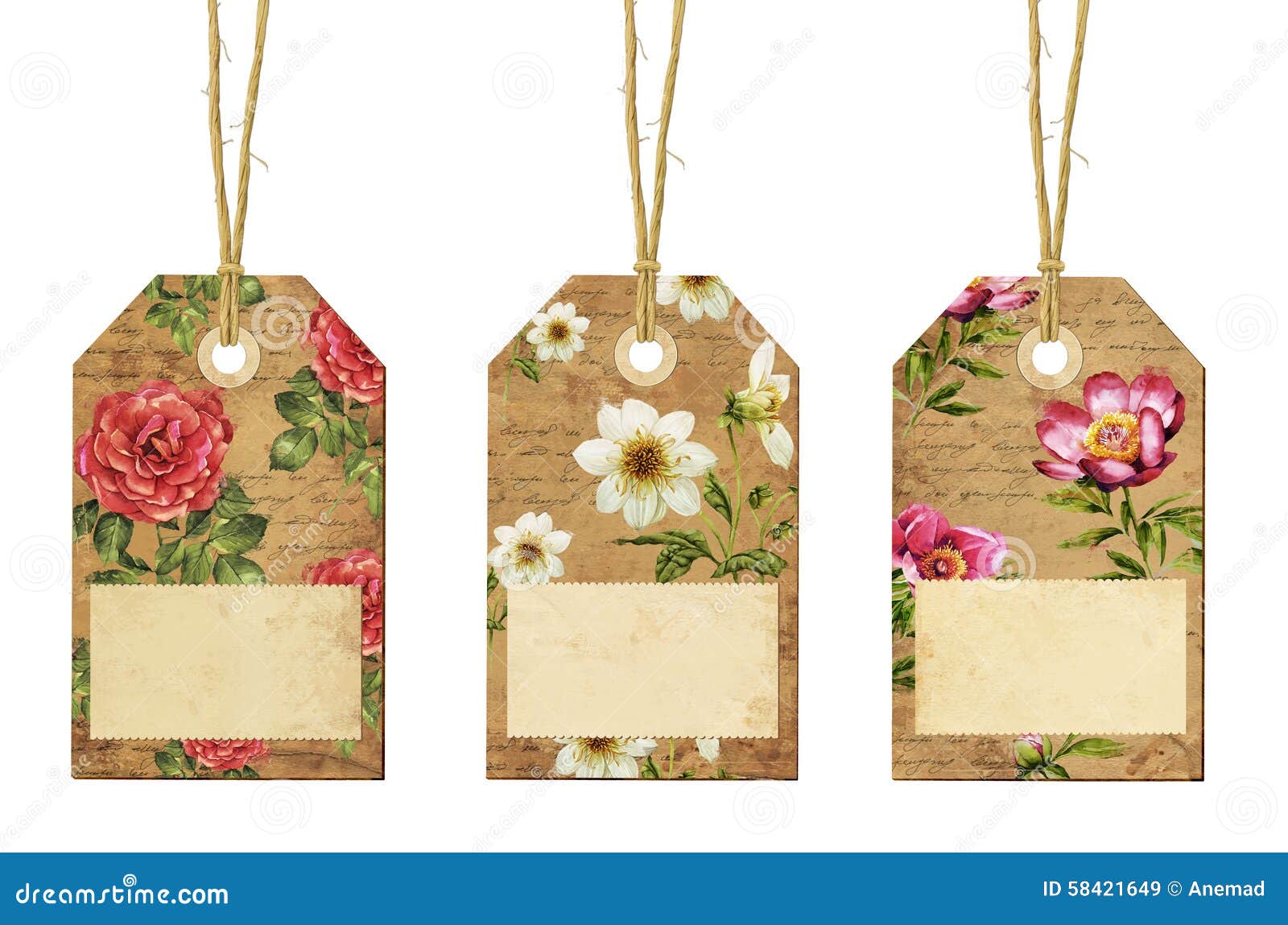 Set of Vintage Tags with Flowers Stock Image - Image of birthday ...