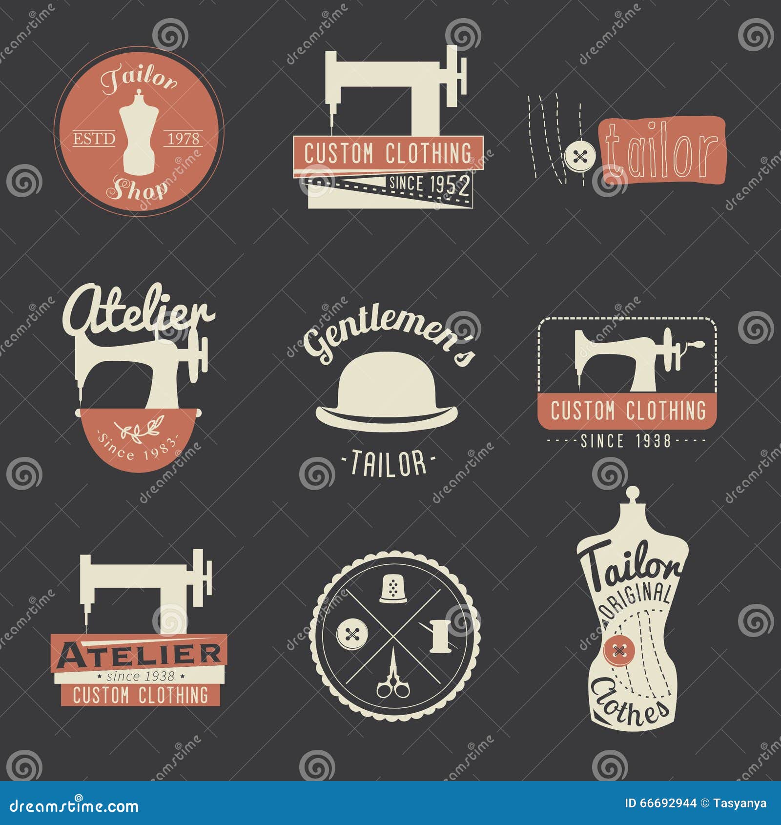 Set of Vintage Tailor Labels, Emblems and Design Elements. Retro Stock ...