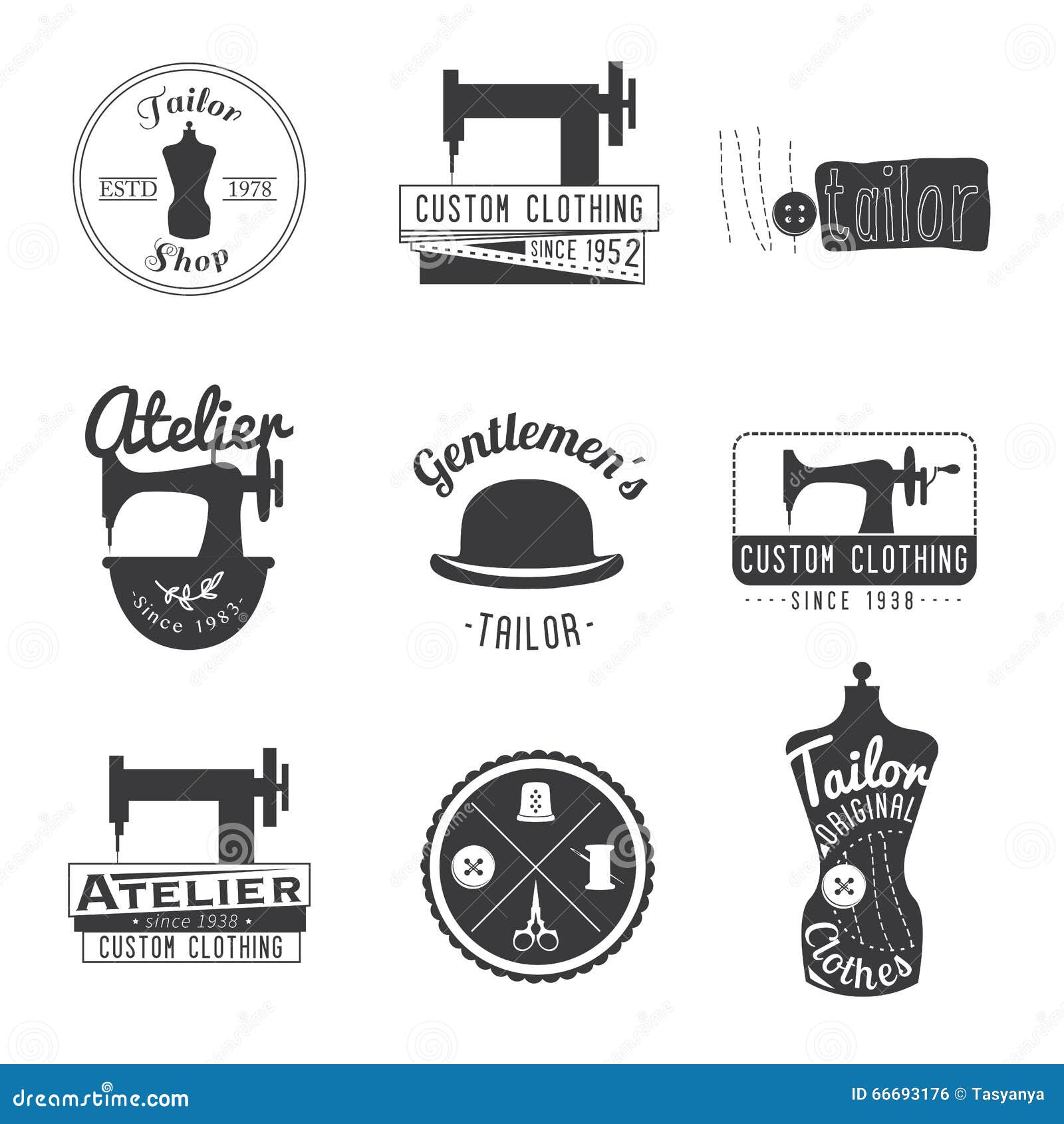 Set of Vintage Tailor Labels, Emblems and Design Elements. Retro Stock ...