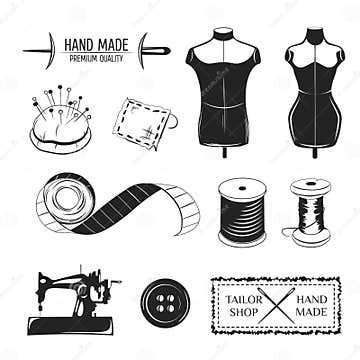 Set of Vintage Tailor Labels, Emblems and Designed Elements. Tailor Shop Theme Stock Vector ...