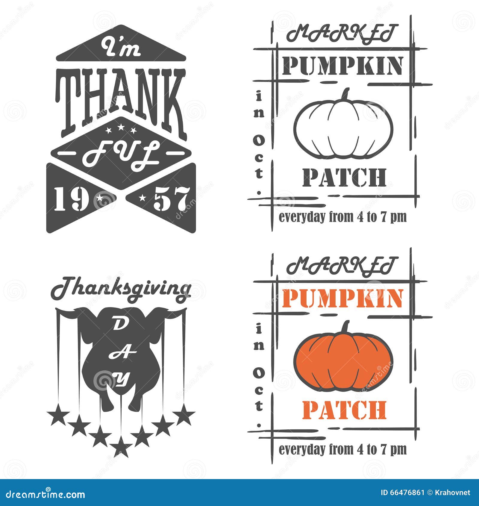 Set of Vintage Thanksgiving Day Emblems, Signs, Design Elements Stock ...