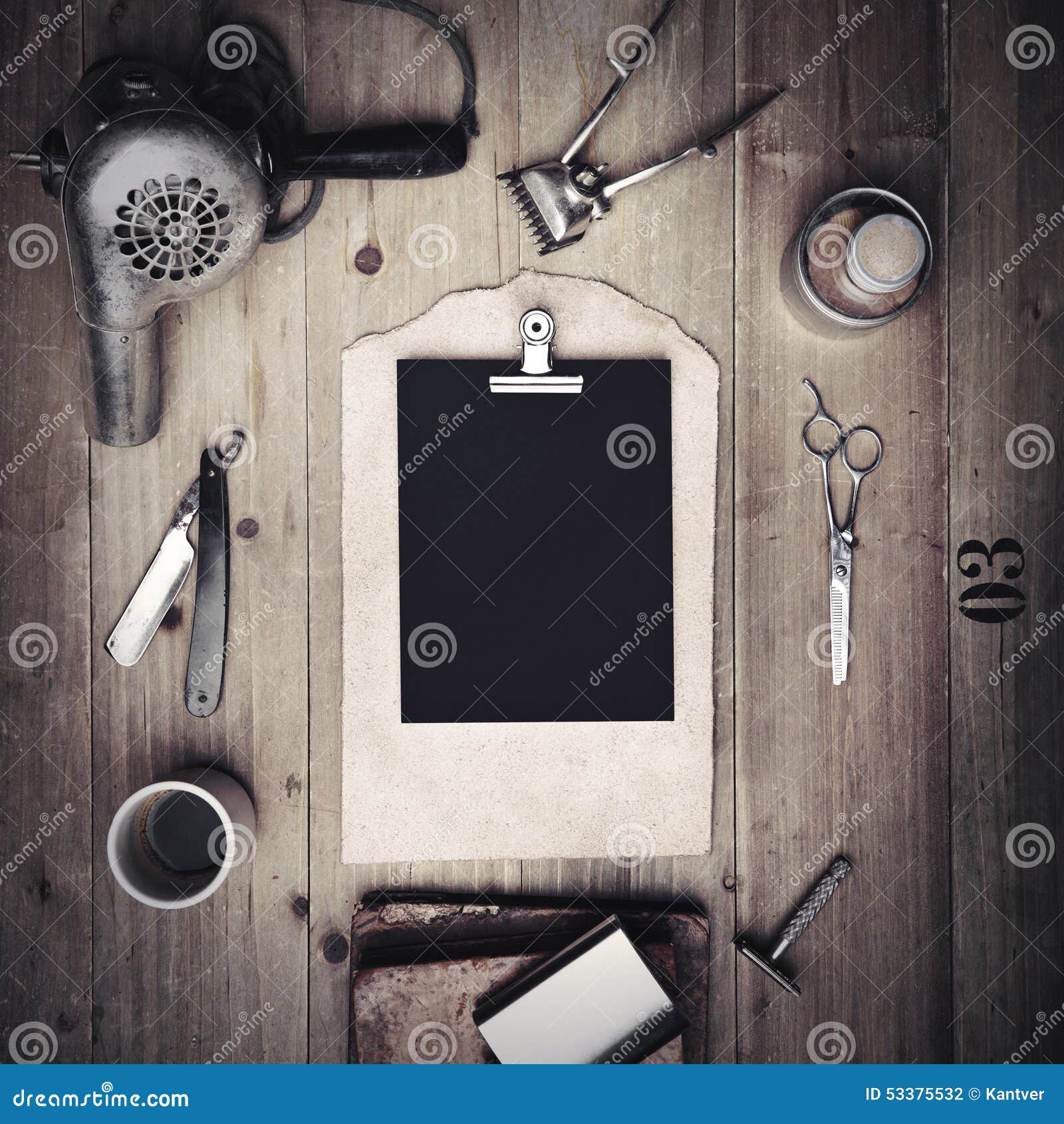 Set of Vintage Tools of a Barber with Black Paper Stock Photo - Image ...