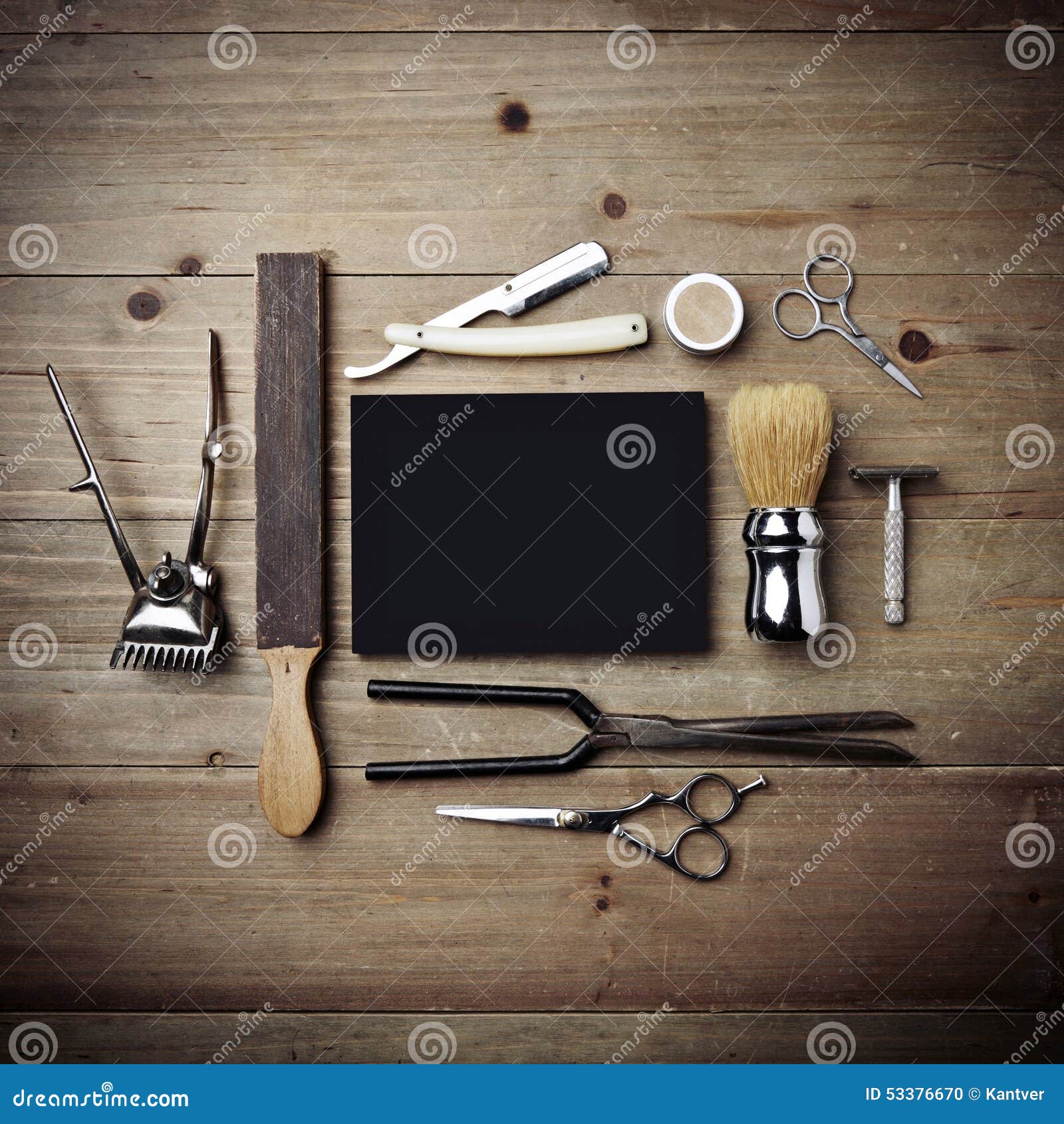 Set of Vintage Tools of Barber Shop with Black Poster Stock Photo ...