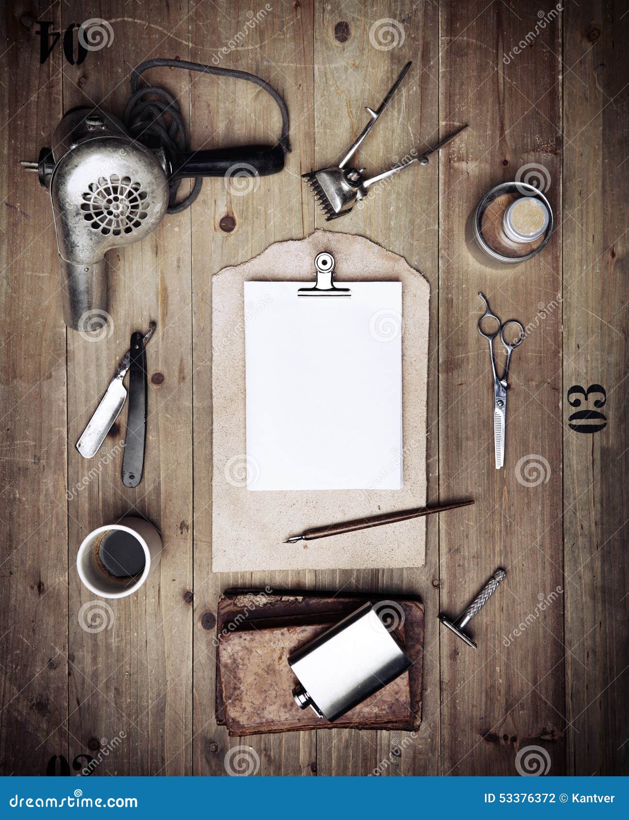 Set of Vintage Tools of Barber Shop and Blank Paper Stock Photo - Image ...