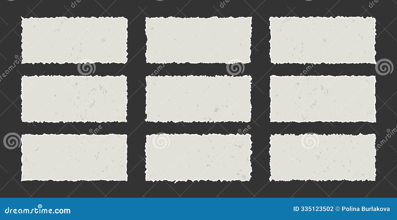 Set of Vintage Torn Rectangular Sheets of Aged Paper with Jagged Edges ...