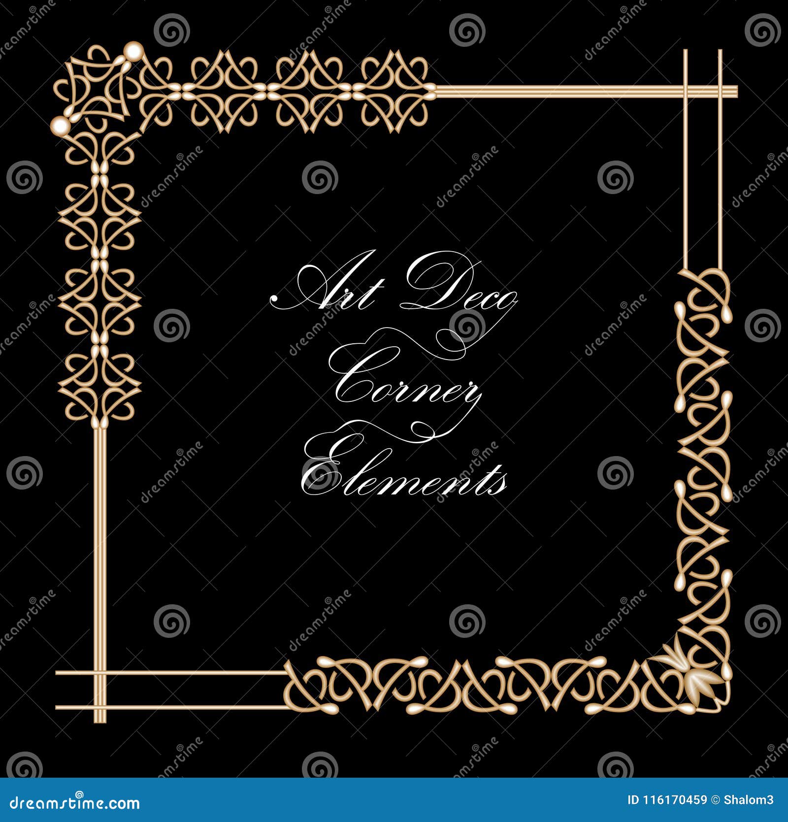 Set of Vintage Typographic Document Corner in Gold Art Deco Design ...