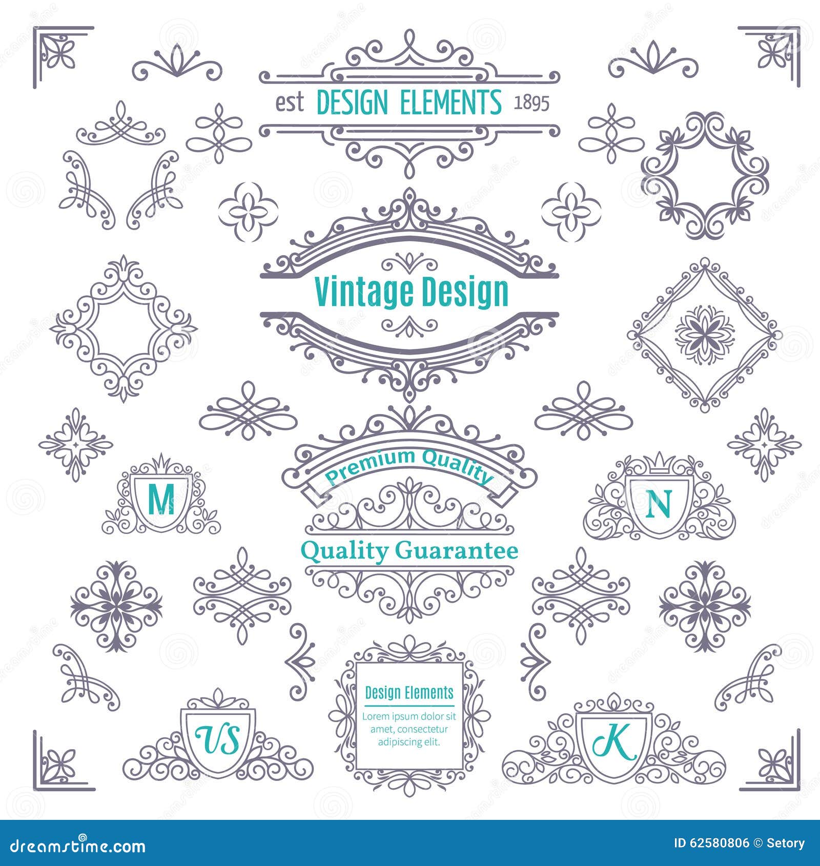 Set of Vintage Vector Line Art Calligraphic Stock Vector - Illustration ...
