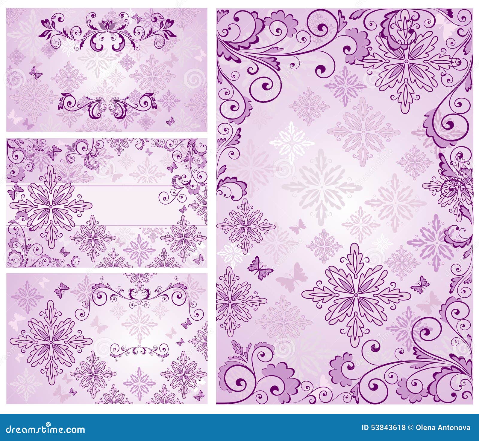 Set of Vintage Violet Cards Stock Vector - Illustration of decorative ...