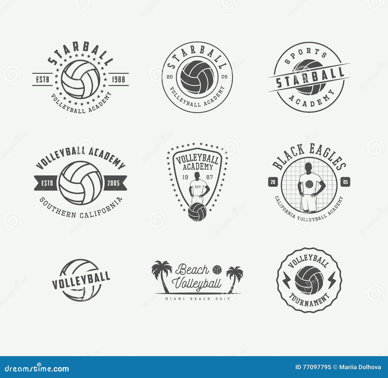 Set Of Vintage Volleyball Labels, Emblems And Logo. Vector Illustration ...