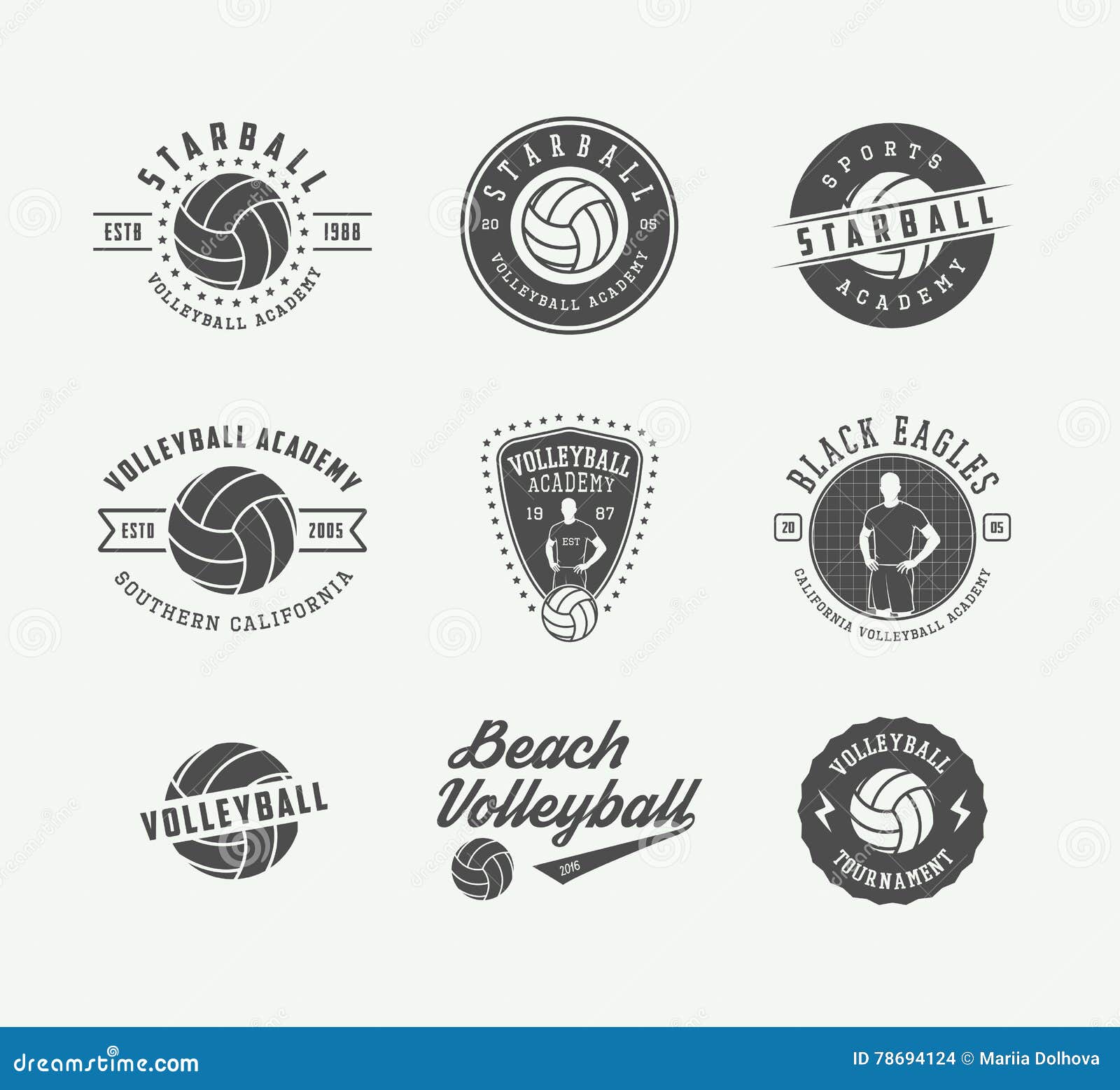 Set Of Vintage Volleyball Labels, Emblems And Logo. Vector Illustration ...