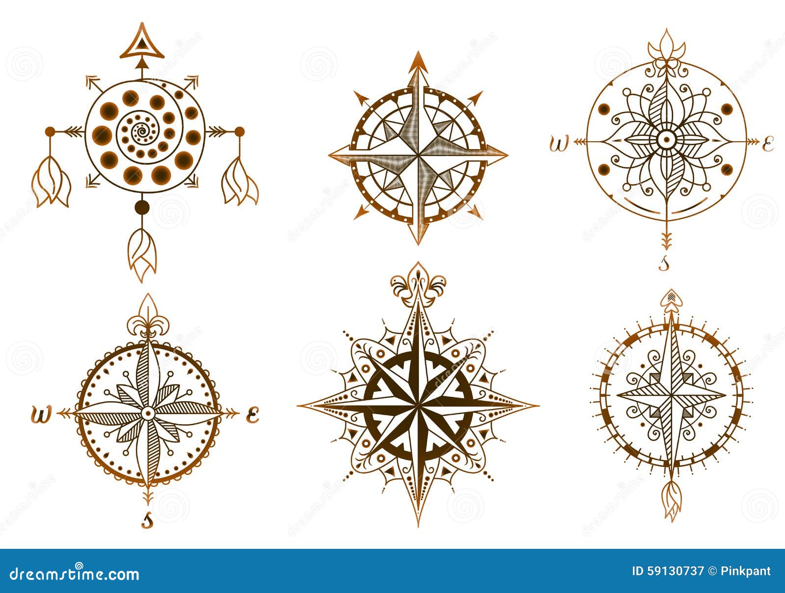 Set of Vintage Wind Roses, Compasses. Icons and Design Elements. Stock ...