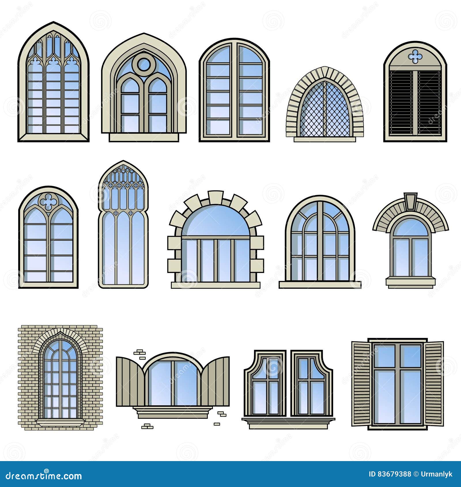 A set of vintage windows stock vector. Illustration of gradient - 83679388
