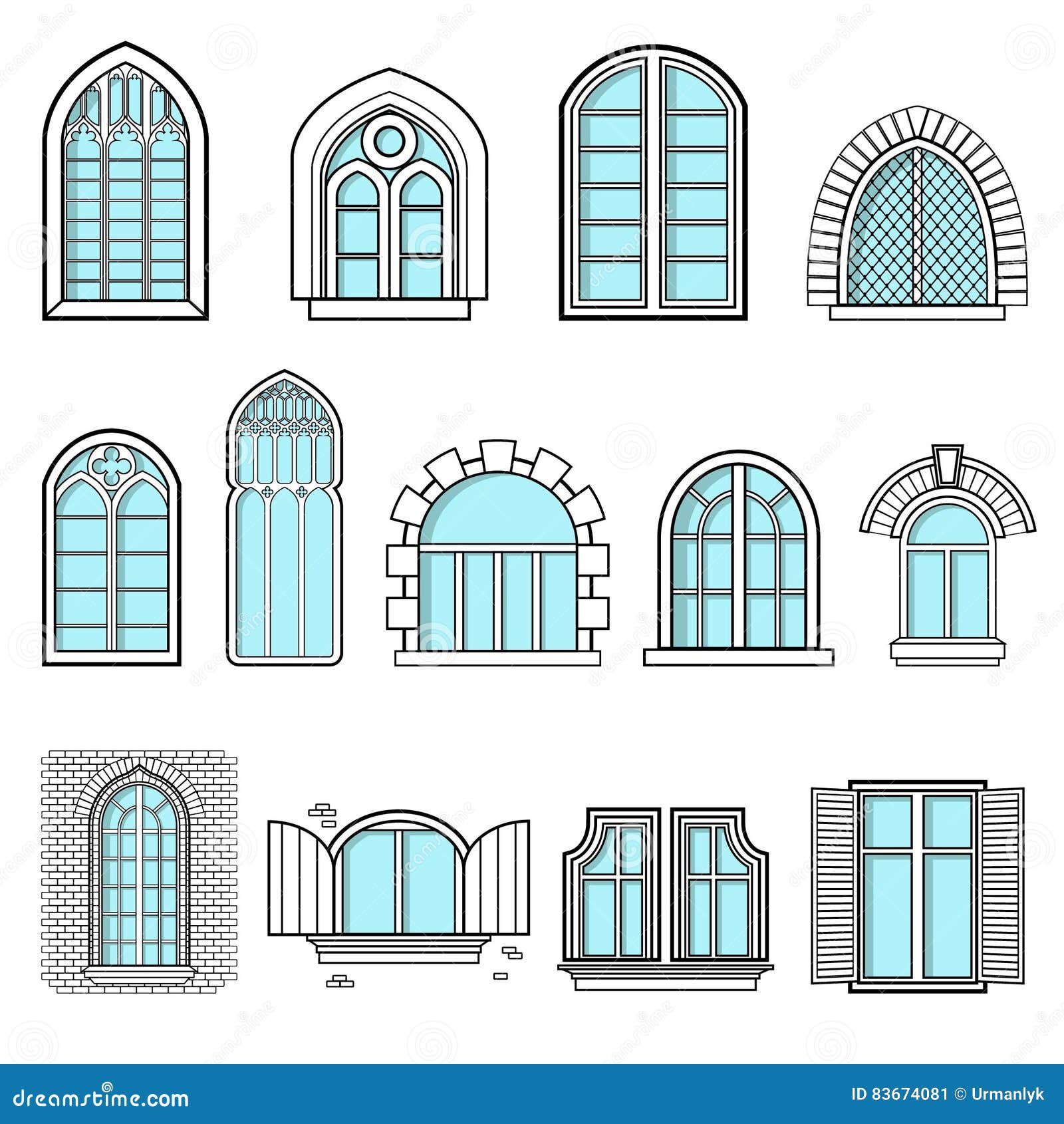 Set Of Vintage Windows Cartoon Vector | CartoonDealer.com #42700399