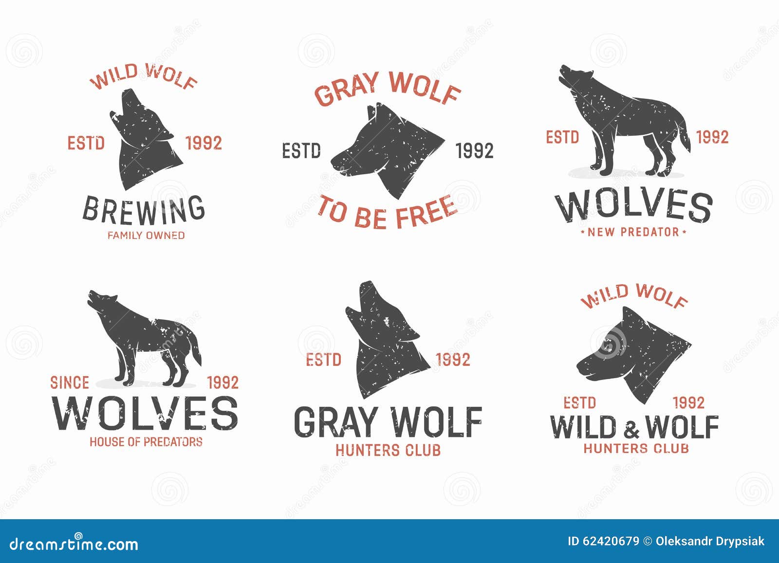 Set of Vintage Wolf Logo and Label Design Elements Stock Vector ...