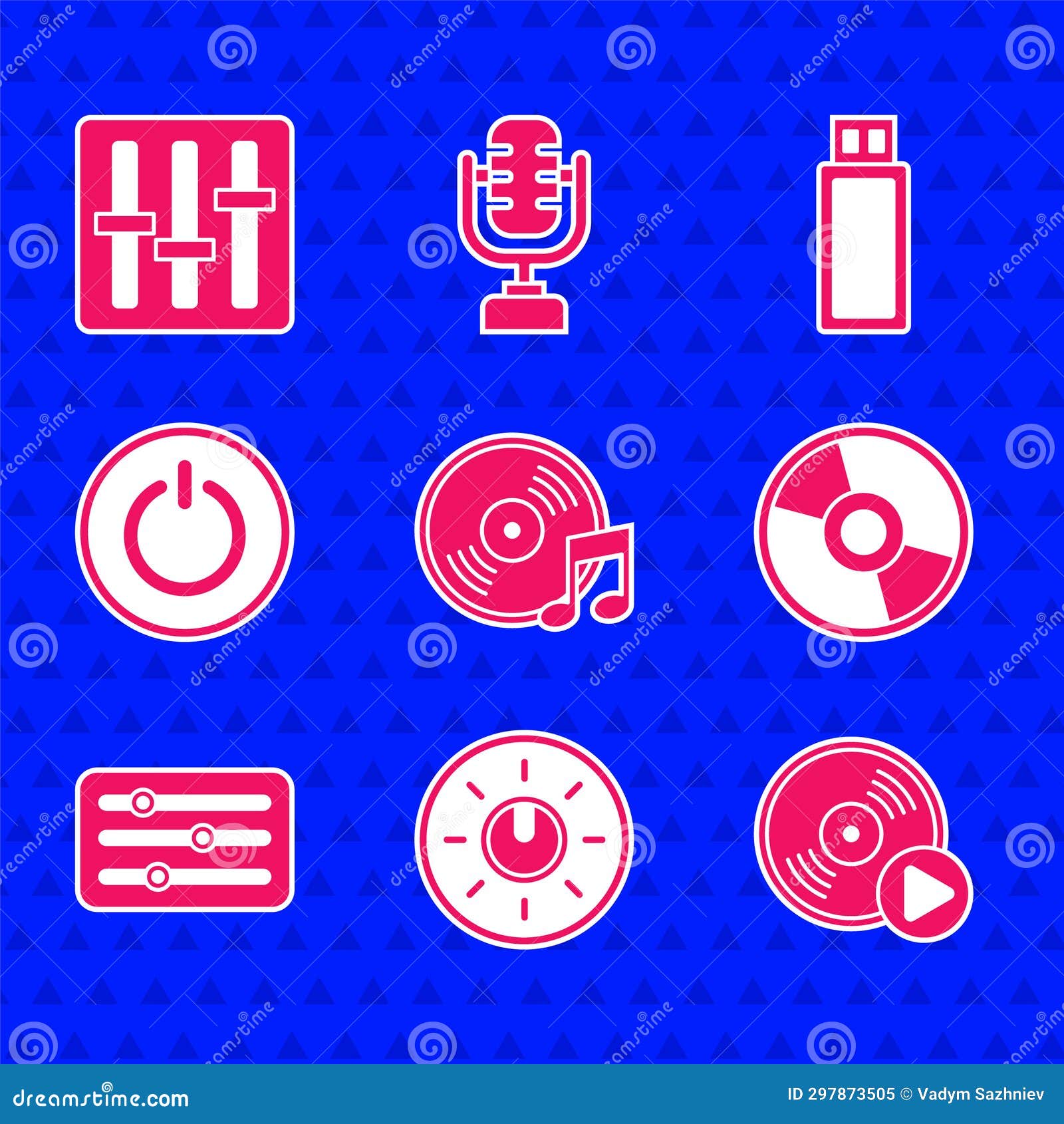 Set Vinyl Disk, Dial Knob Level Technology Settings, CD or DVD, Sound ...