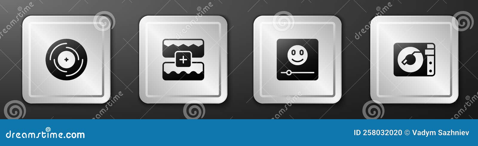 Set Vinyl Disk, Music Wave Equalizer, Player and with Vinyl Icon ...