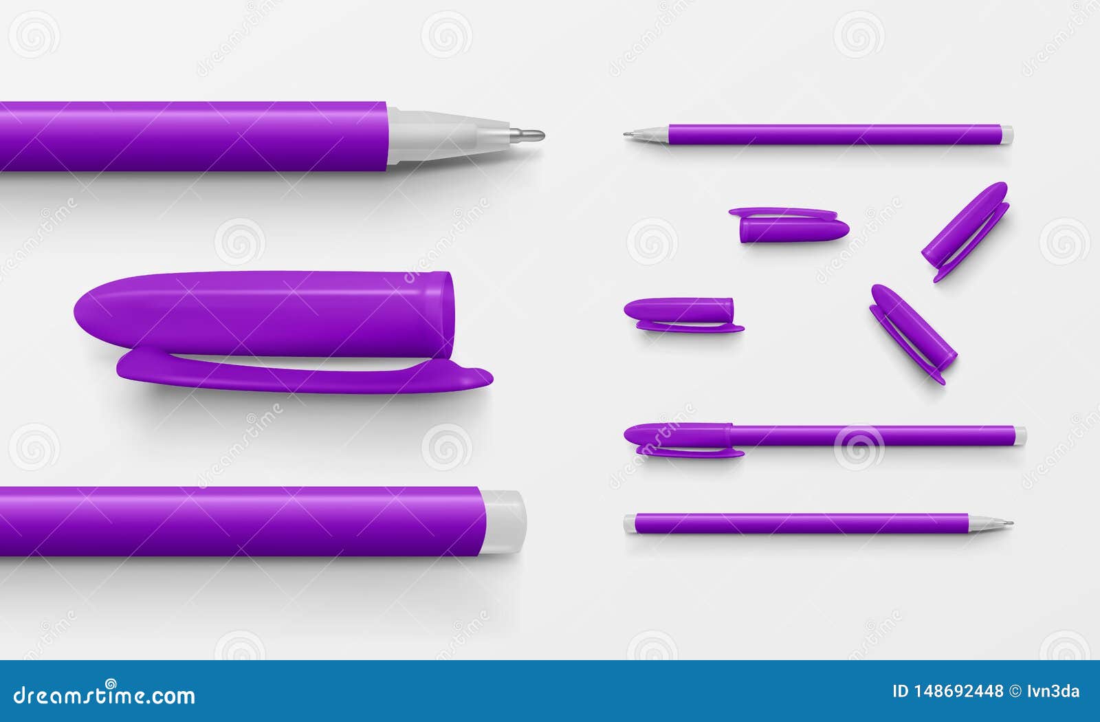 Set of Violet Colored Office Pens and Caps Stock Vector - Illustration ...