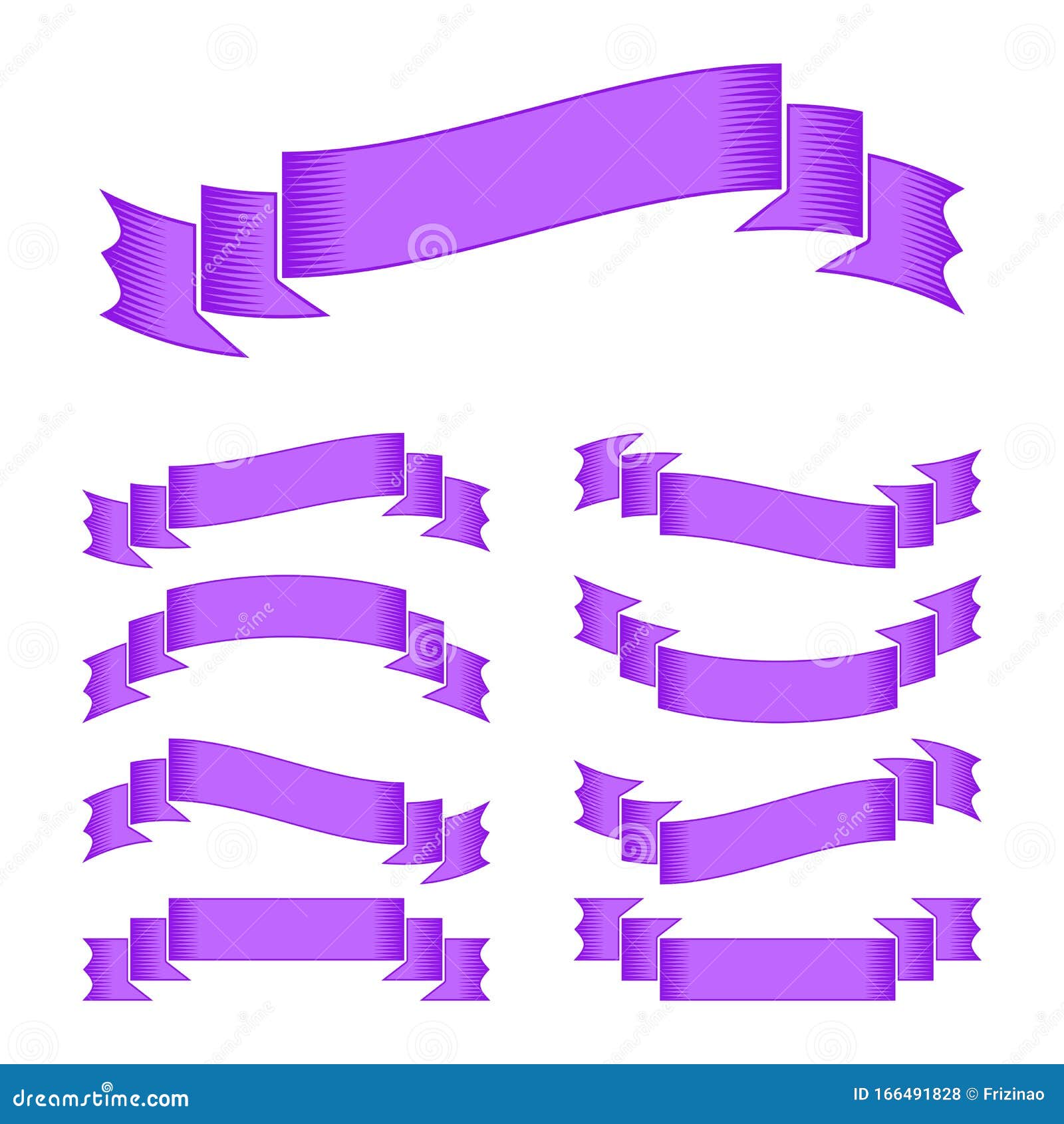 Set of Violet Curved Isolated Ribbons Banners on White Background ...